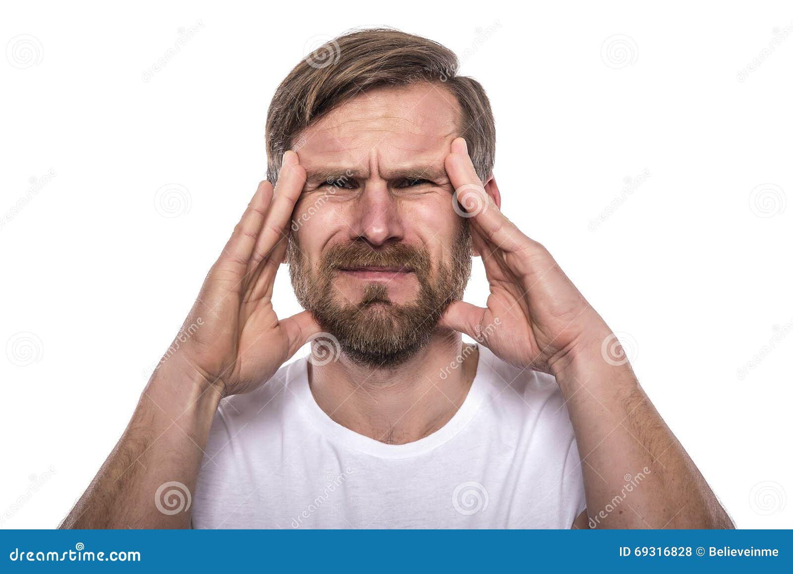 Young Man in a White Shirt is Thinking Intensely. Stock Photo - Image ...