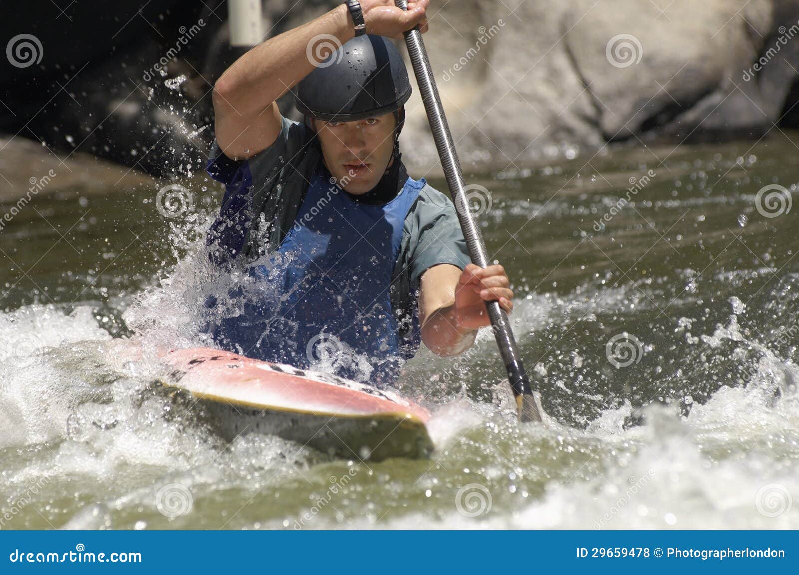 Young Man Whitewater Kayaking Stock Photo - Image of adult, effort ...