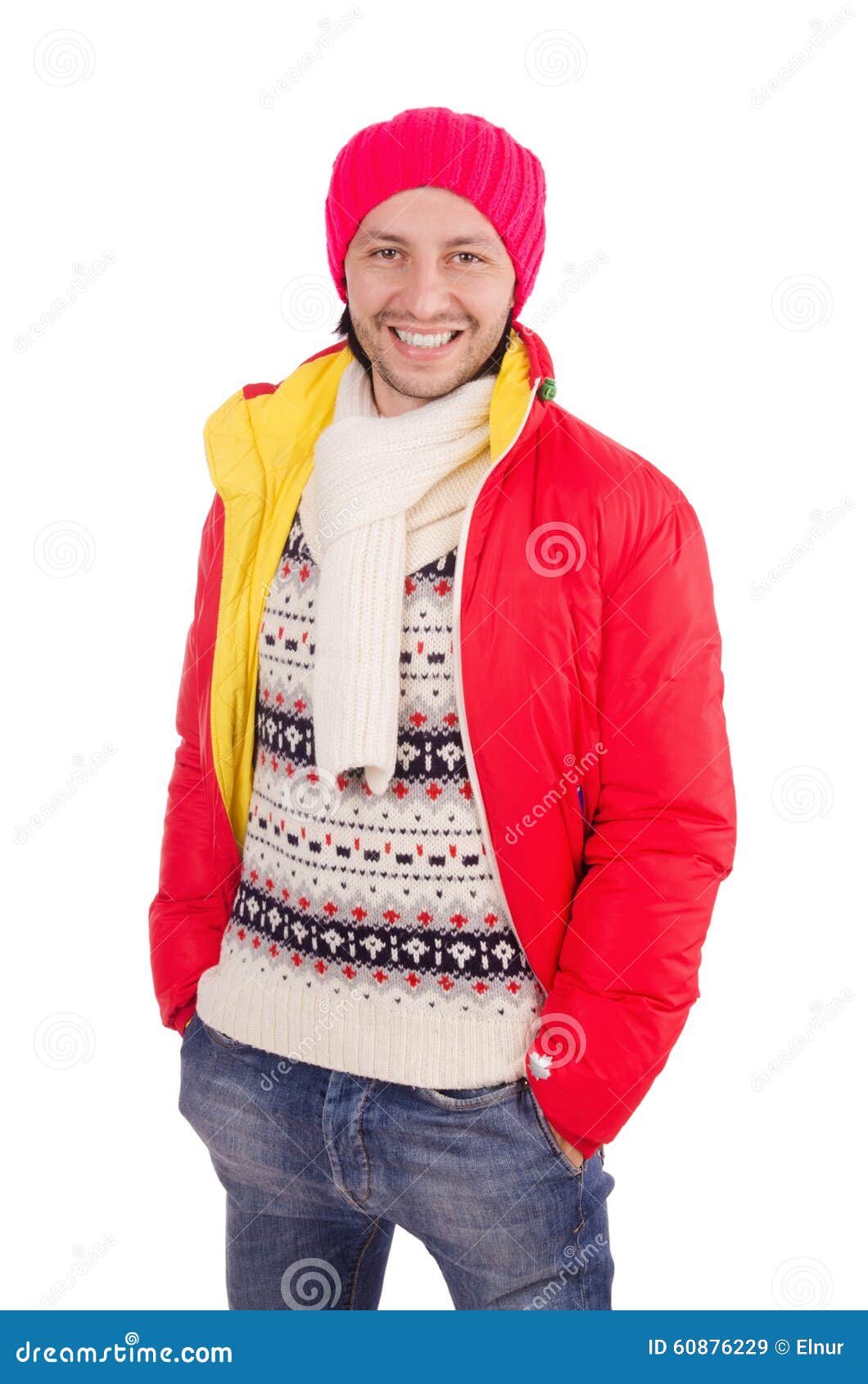 The Young Man in Winter Clothes Isolated on White Stock Image - Image ...