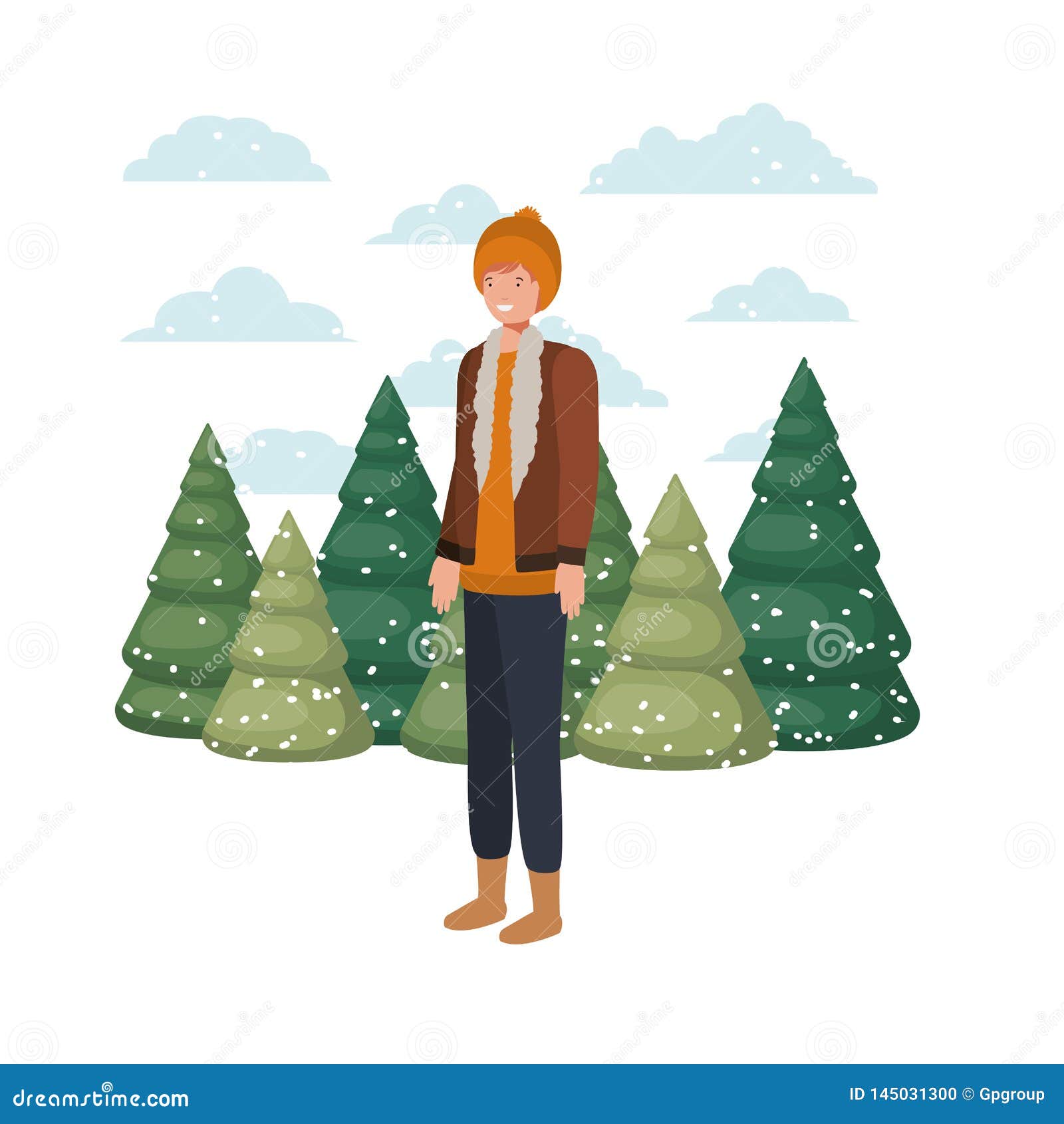 Young Man with Winter Clothes and Winter Pine Avatar Character Stock ...