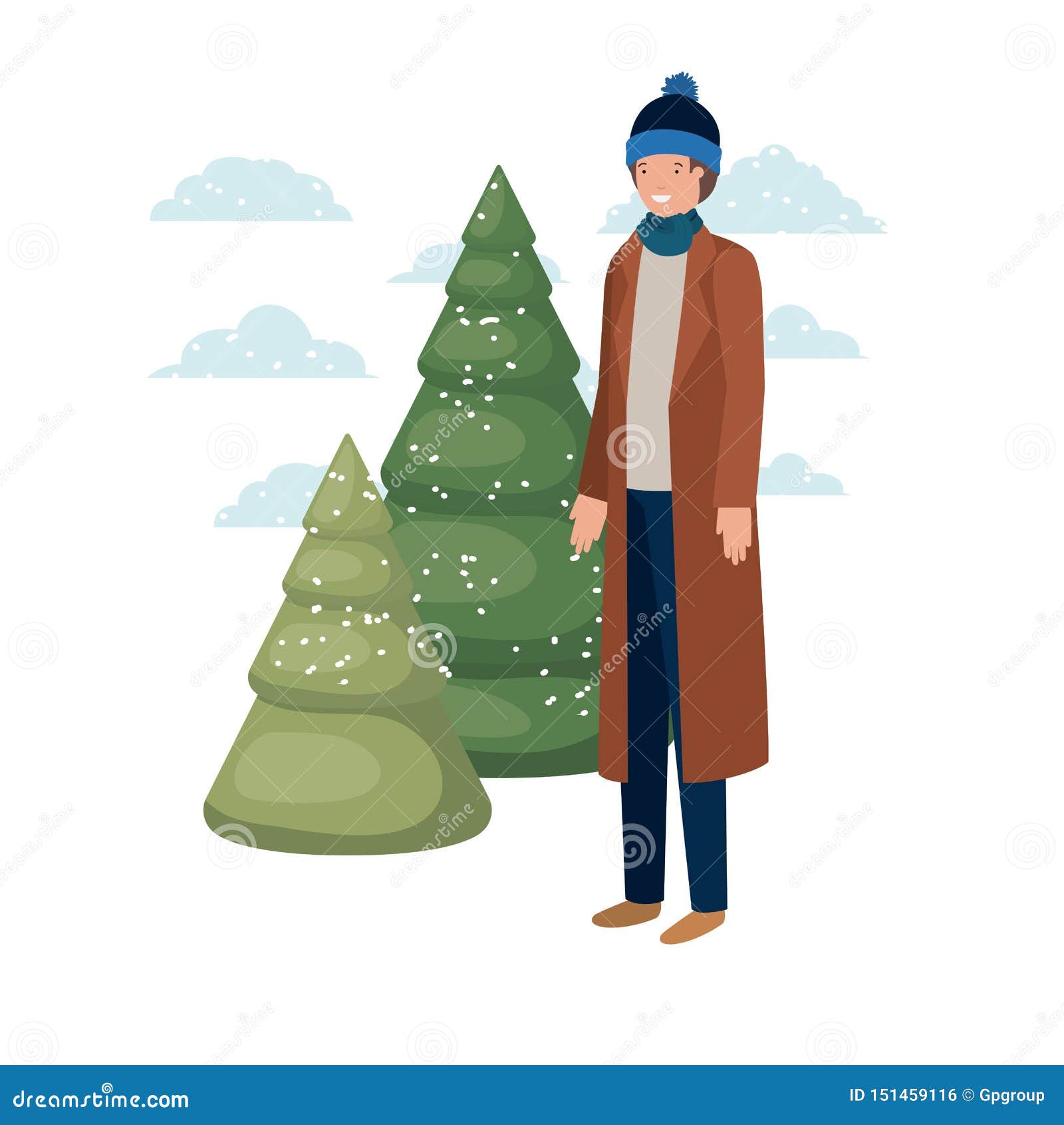 Young Man with Winter Clothes and Winter Pine Avatar Character Stock ...
