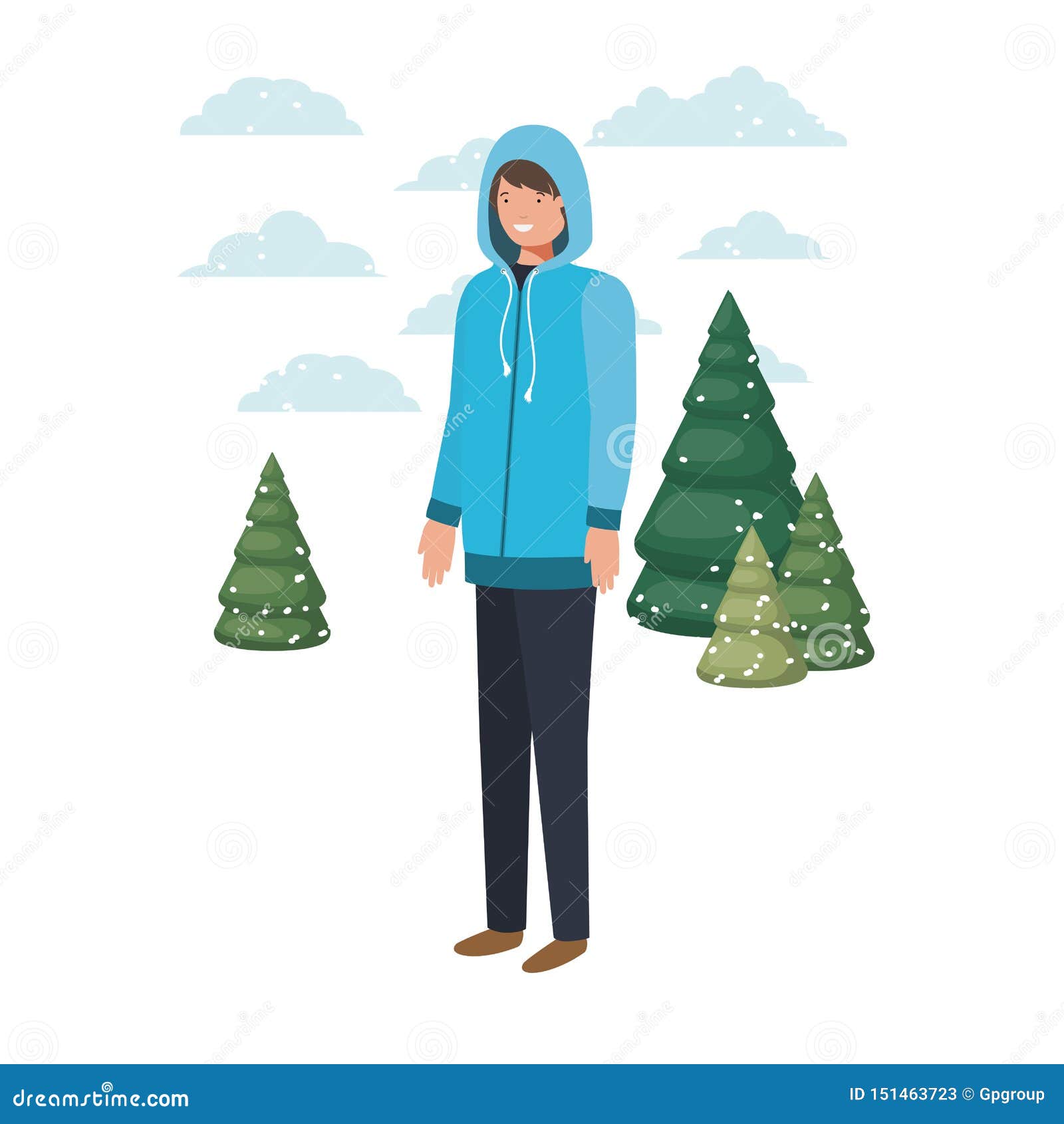 Young Man with Winter Clothes and Winter Pine Avatar Character Stock ...