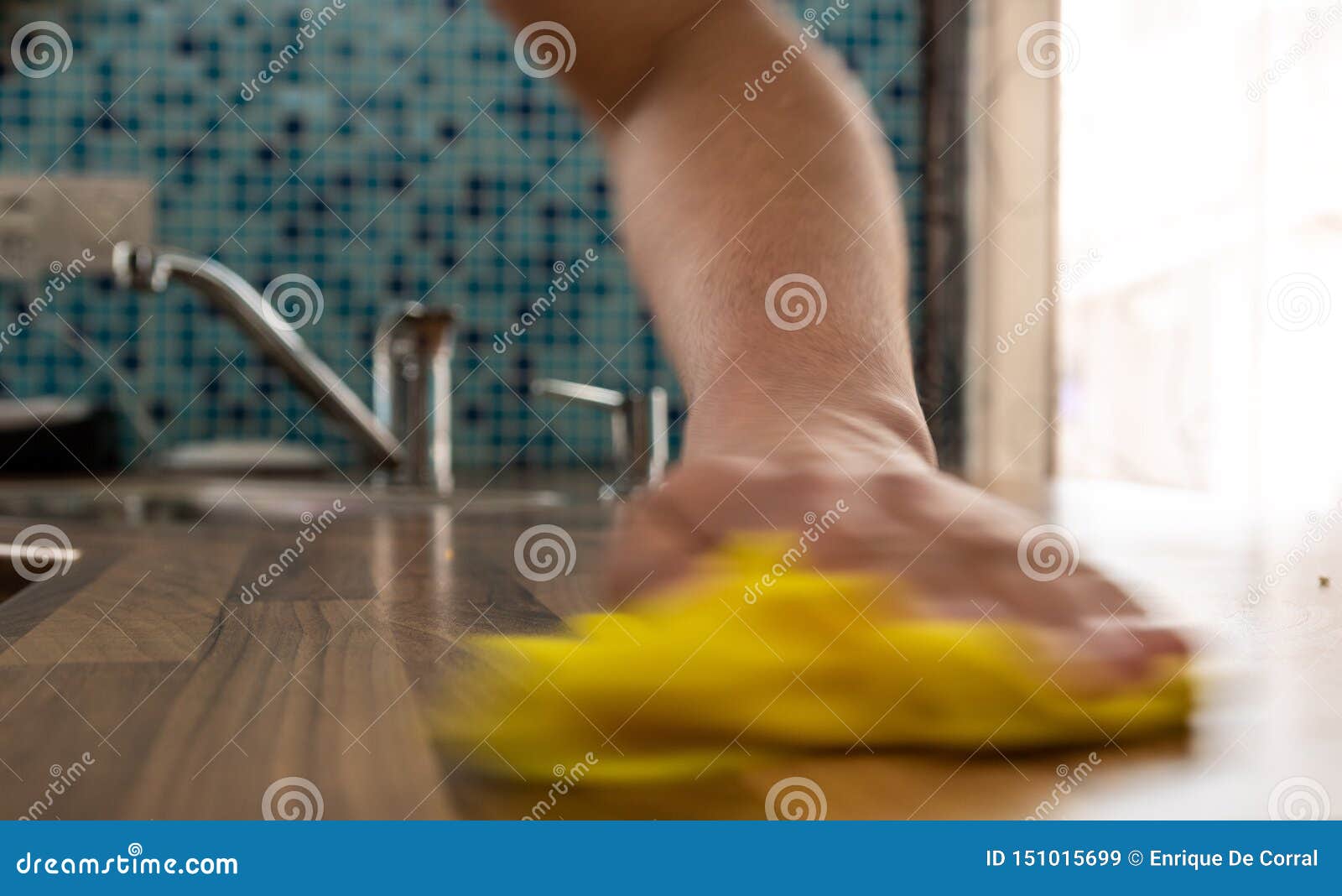 Young Man Wiping His Kitchen Surface Stock Image - Image of supplies ...