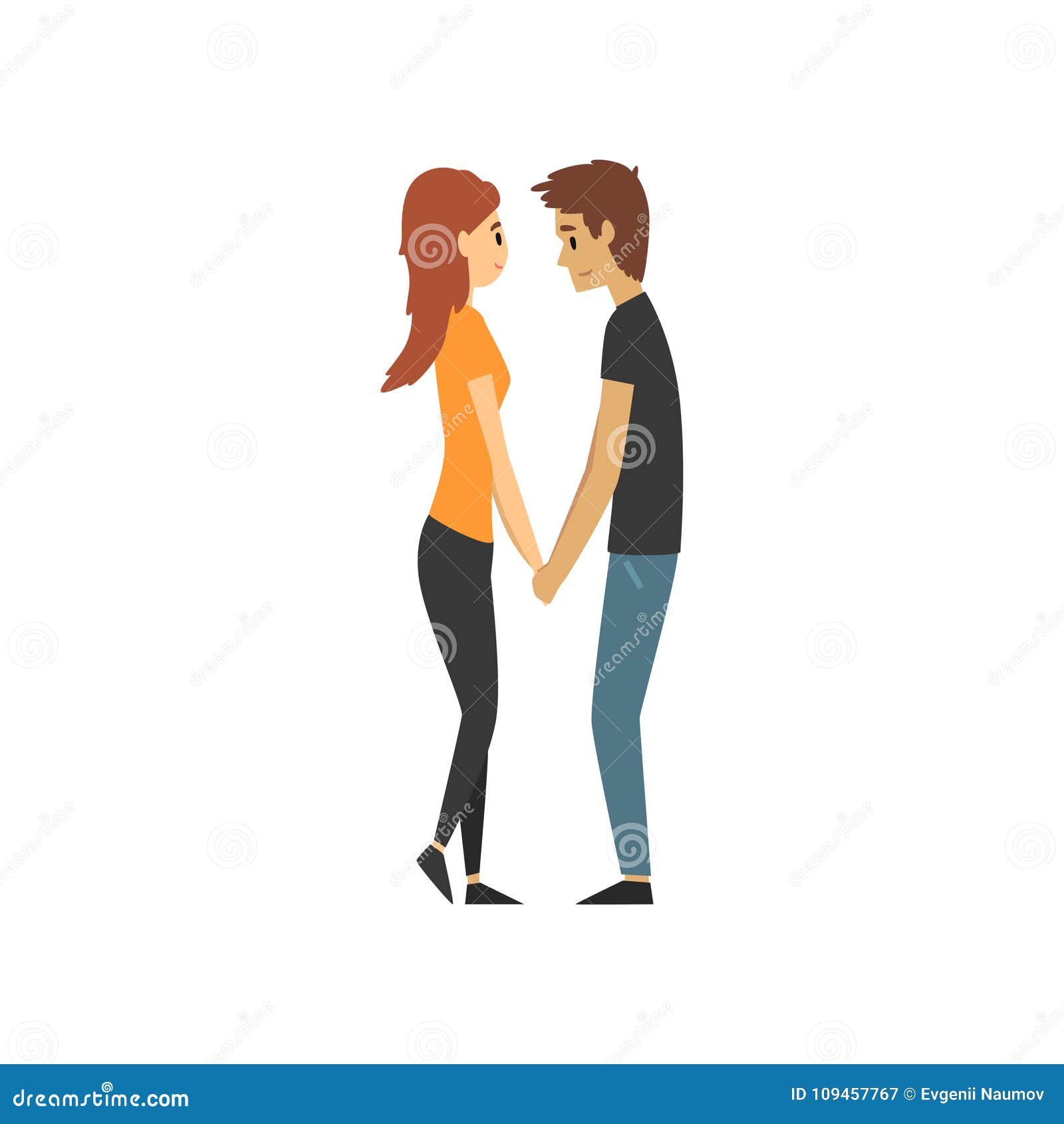 Young Man And Woman Characters Holding Hands Looking At Each Other