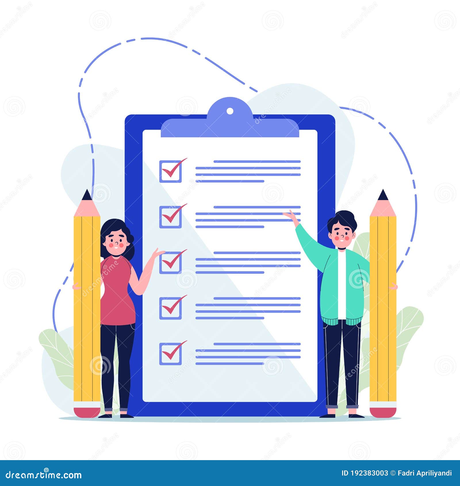 Young Man and Woman Checking Giant Check List Stock Vector ...