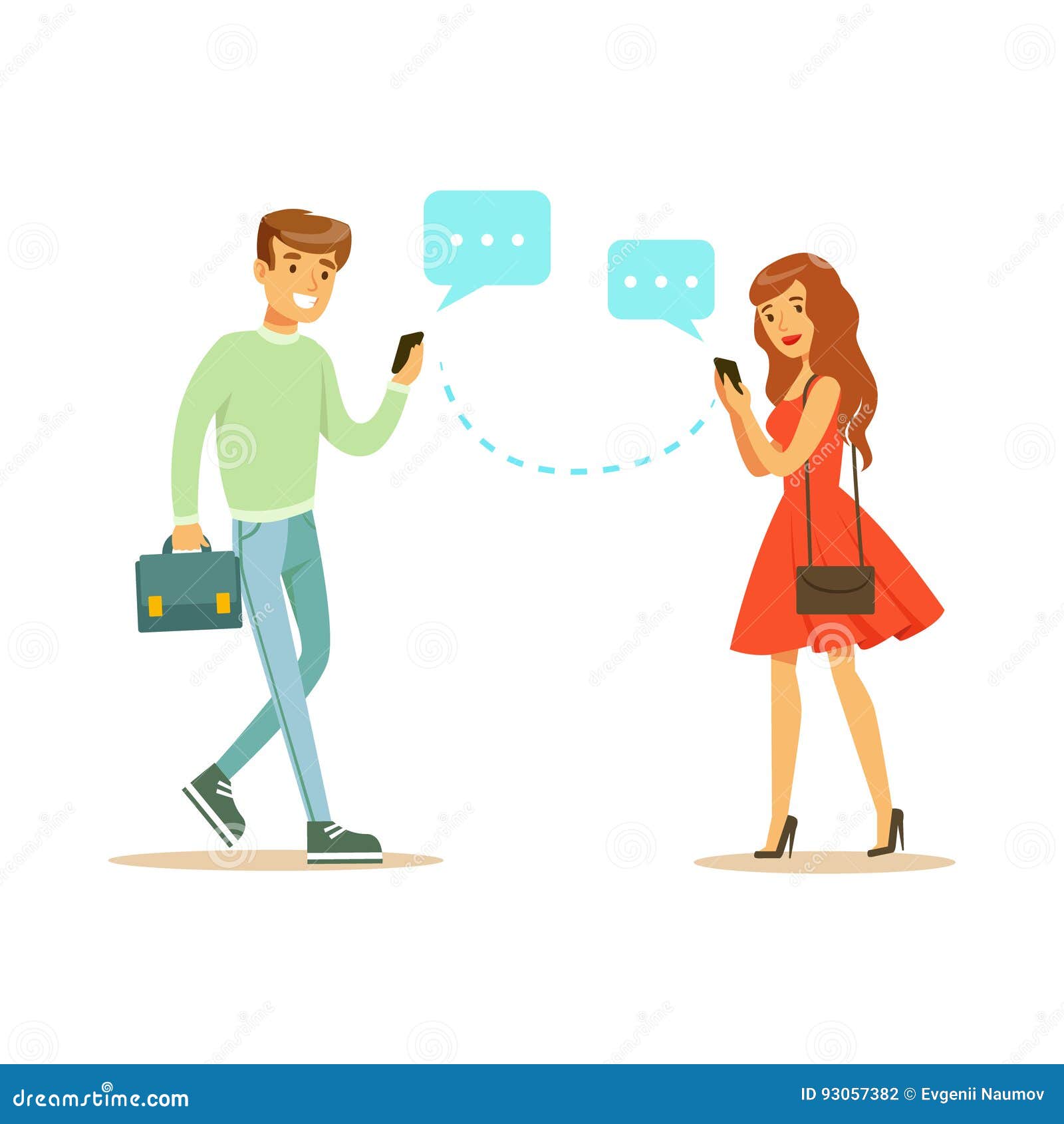 Young Man And Woman Communicatitng With Their Mobile Phones Colorful