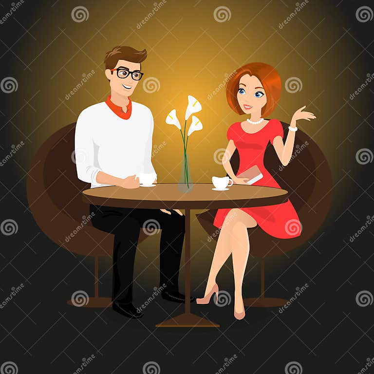Young Man And Woman Have A Date In The Restaurant Stock Vector
