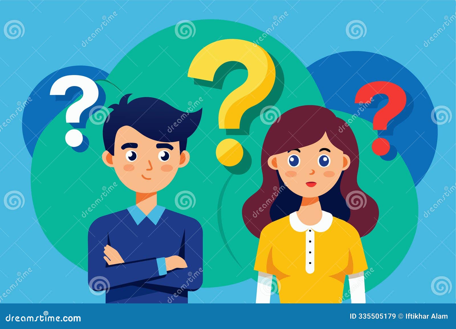 A Young Man and Woman Stand Thoughtfully with Raised Eyebrows ...