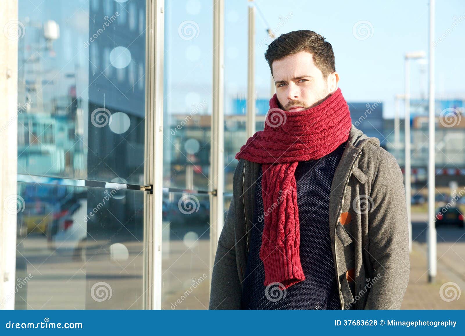 Young Man with Wool Scarf and Winter Jacket Stock Photo - Image of ...