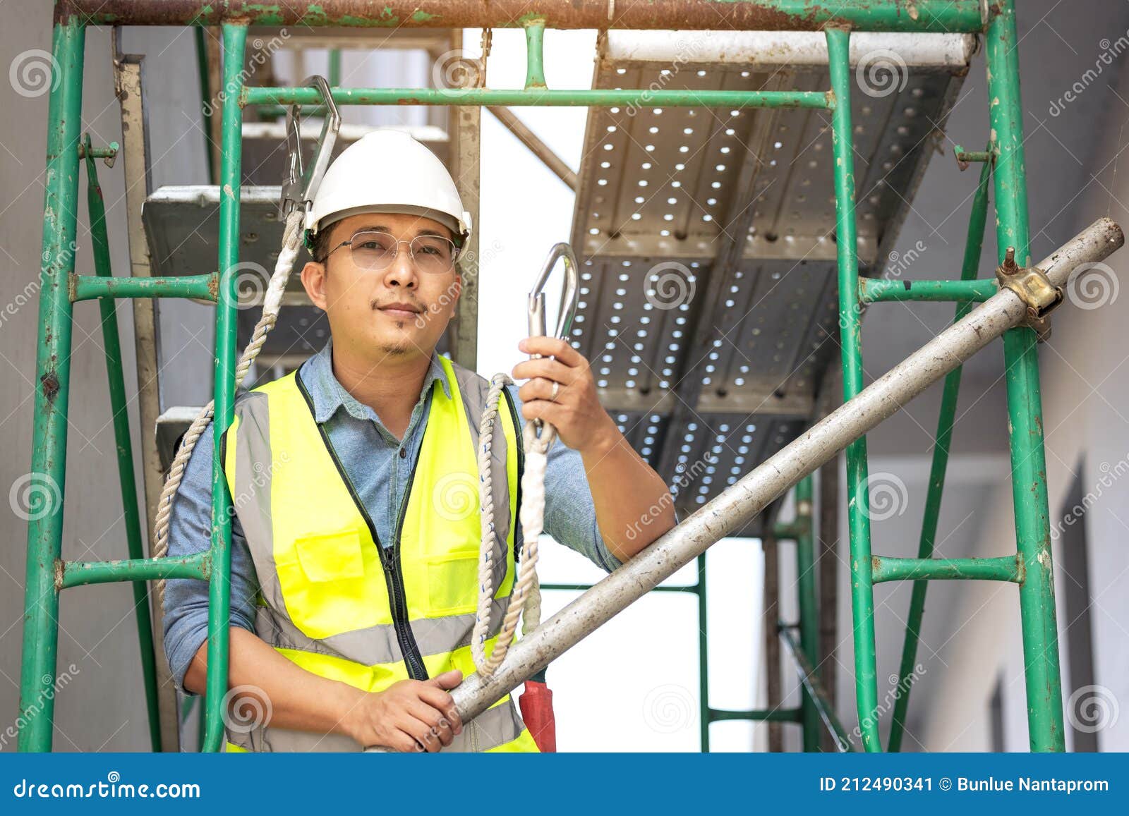 Young Man Worker or Engineer Climb Ladder Stock Image - Image of ...