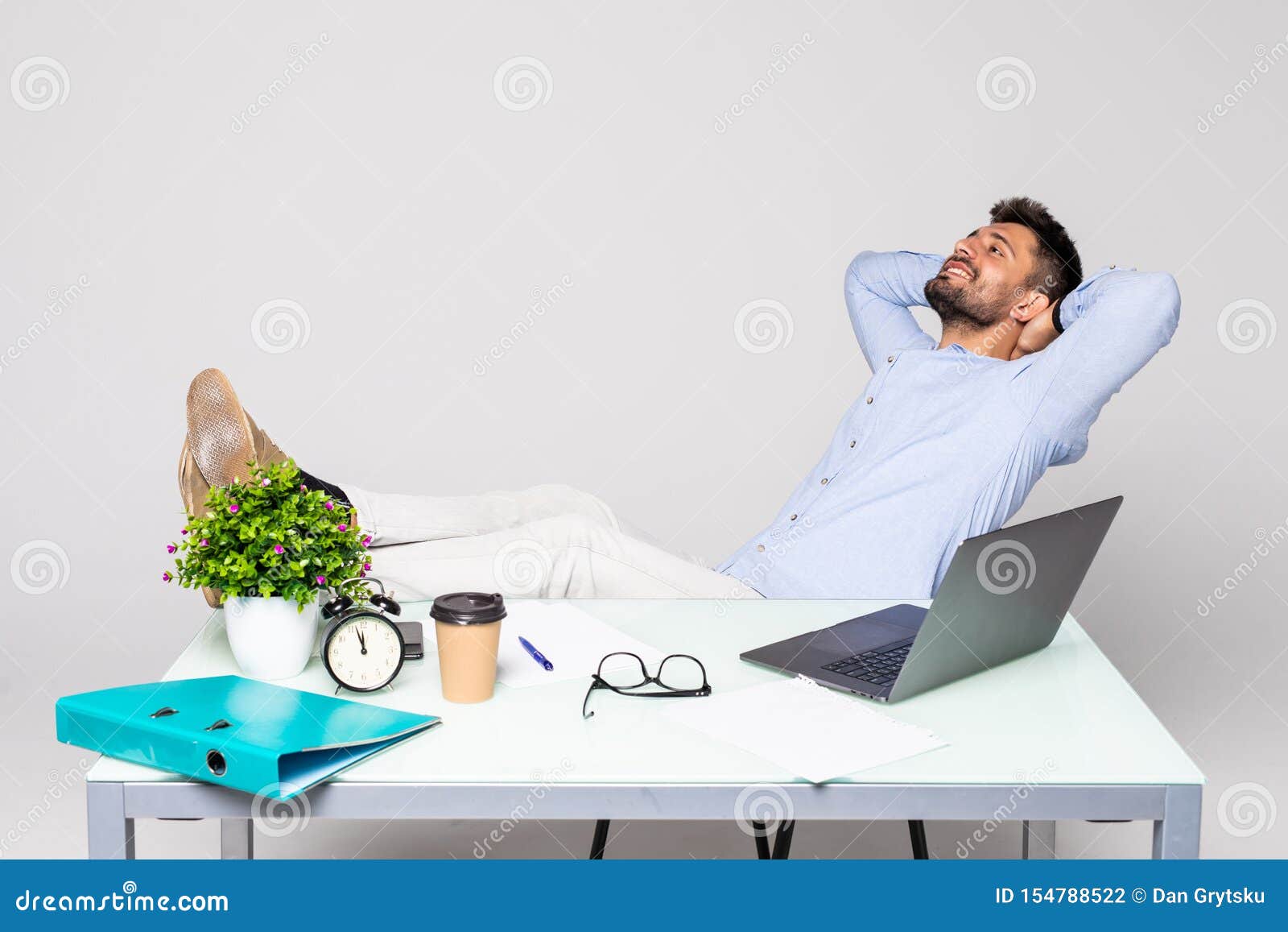 Young Man Worker Having Break and Resting after Solving Task Stock ...