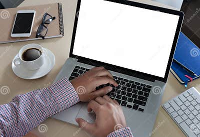 Young Man Working Businessman Using a Desktop Computer of the Bl Stock ...