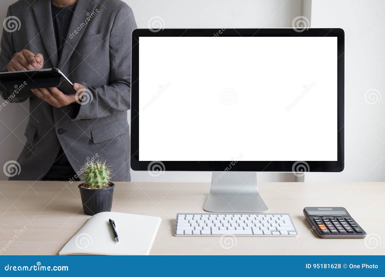Young Man Working Businessman Using a Desktop Computer of the Bl Stock ...