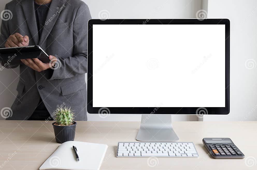 Young Man Working Businessman Using a Desktop Computer of the Bl Stock ...