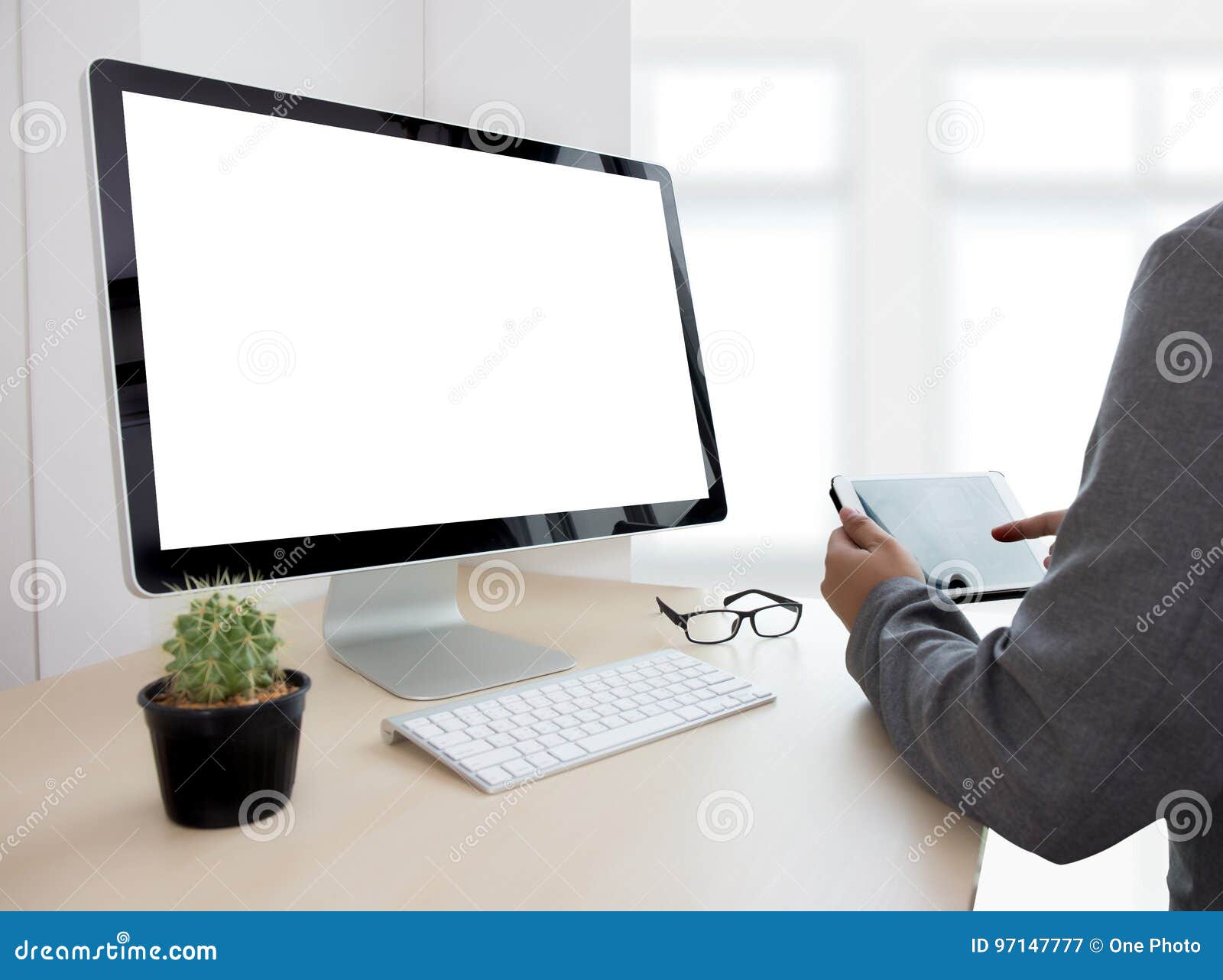 Young Man Working Businessman Using a Desktop Computer of the Bl Stock ...