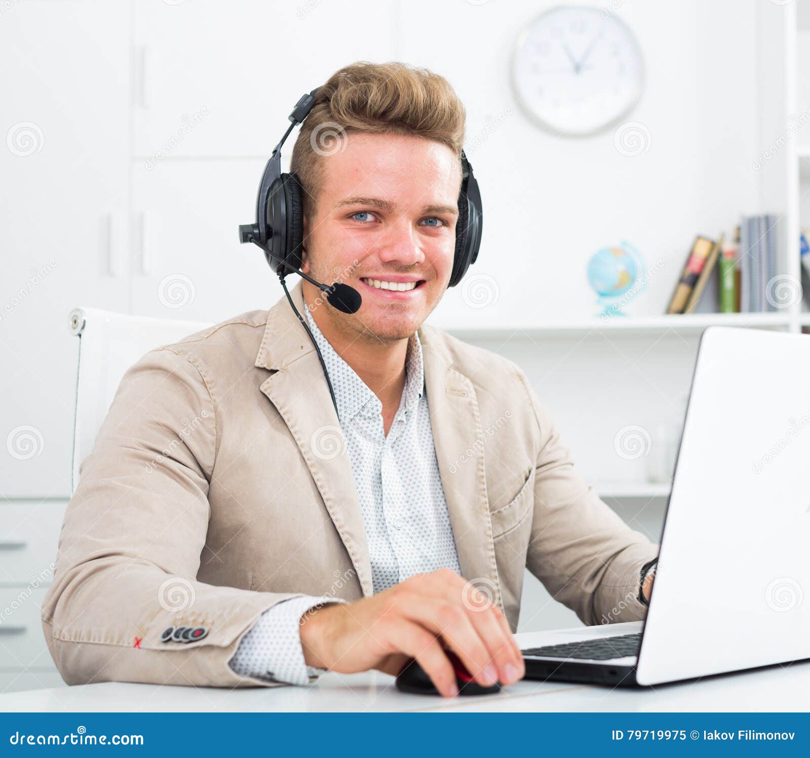 Young Man Working in Call Centre Stock Image - Image of conversation ...