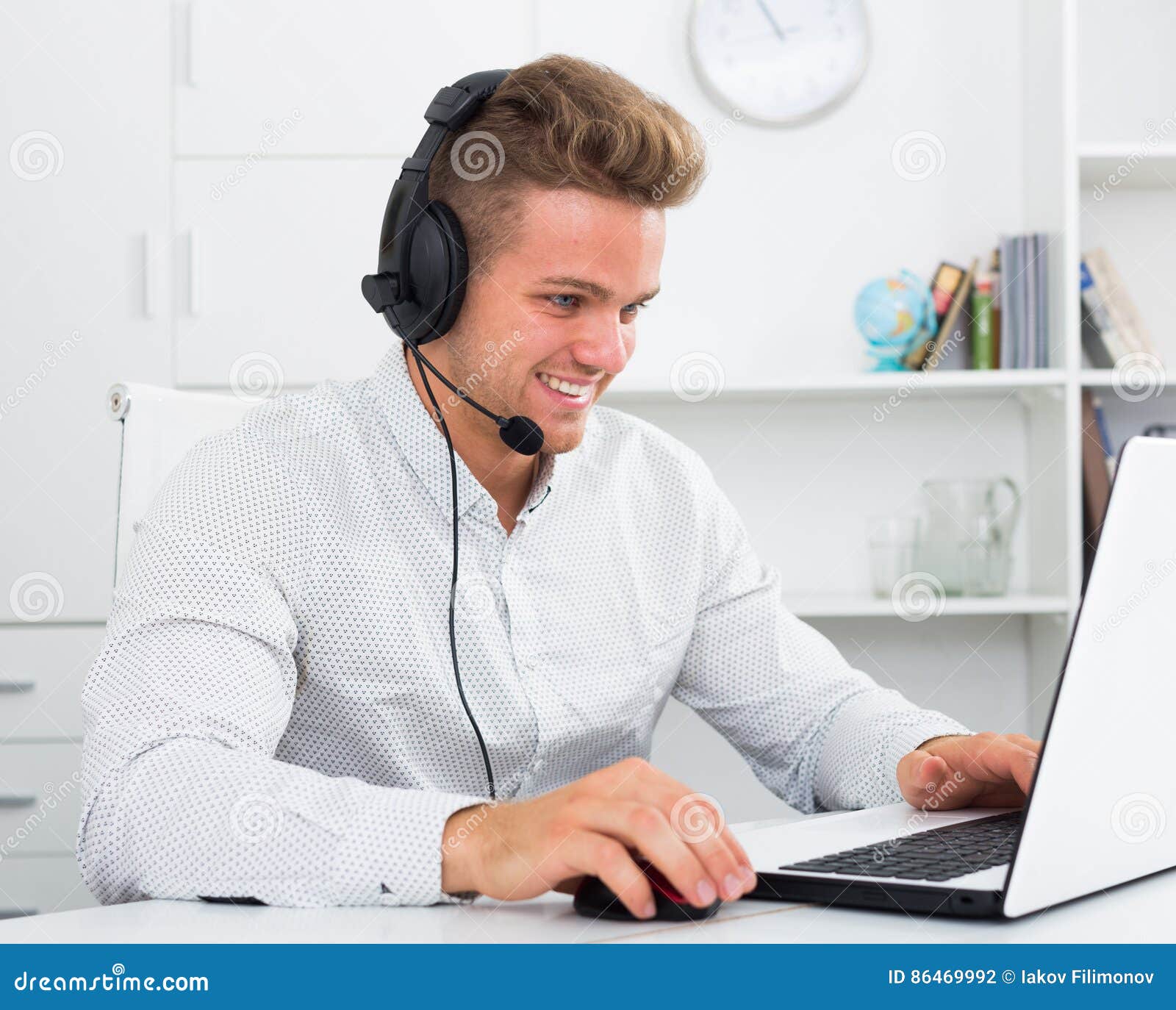 Young Man Working in Call Centre Stock Photo - Image of european ...