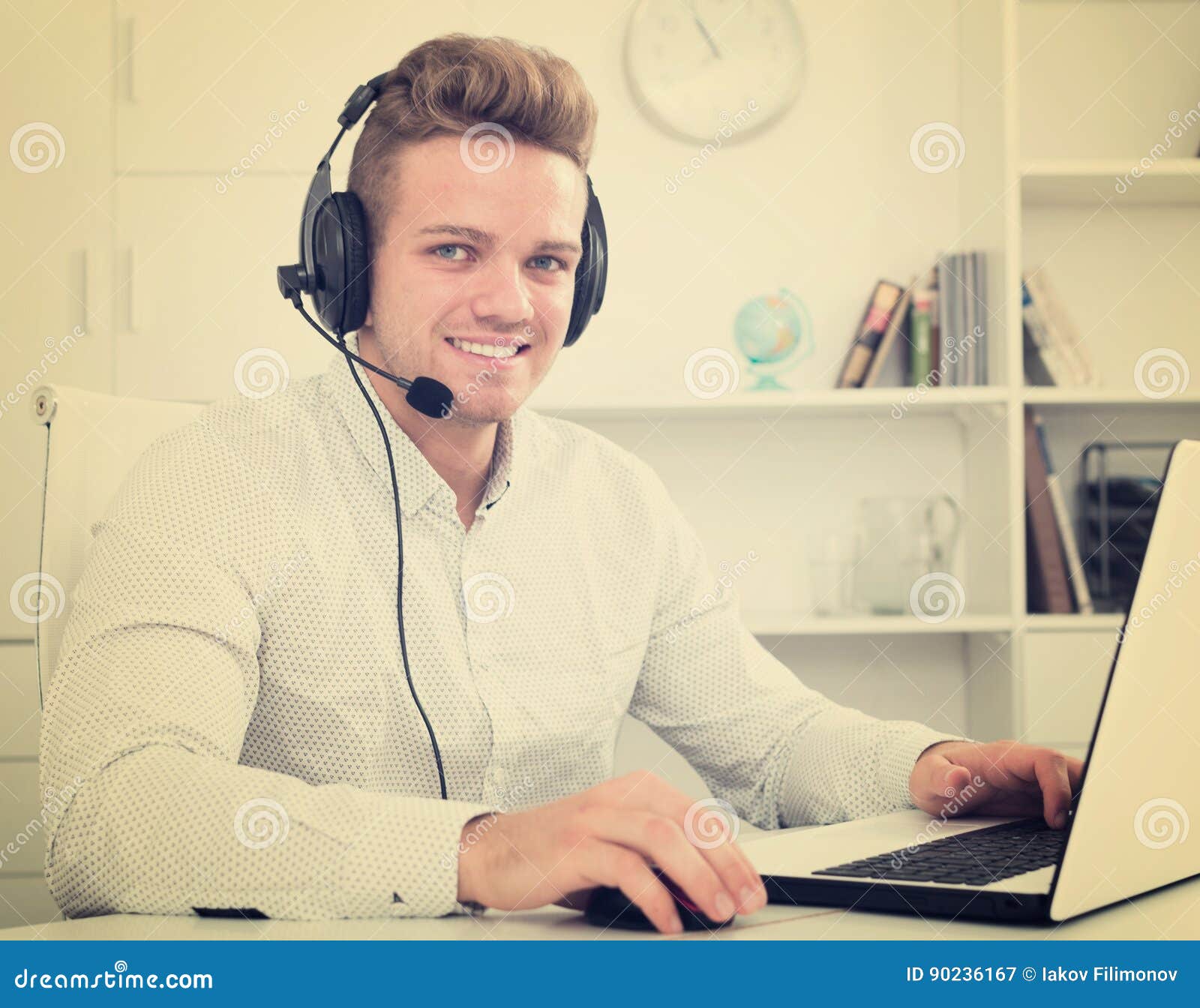 Young Man Working in Call Centre Stock Image - Image of manager, male ...