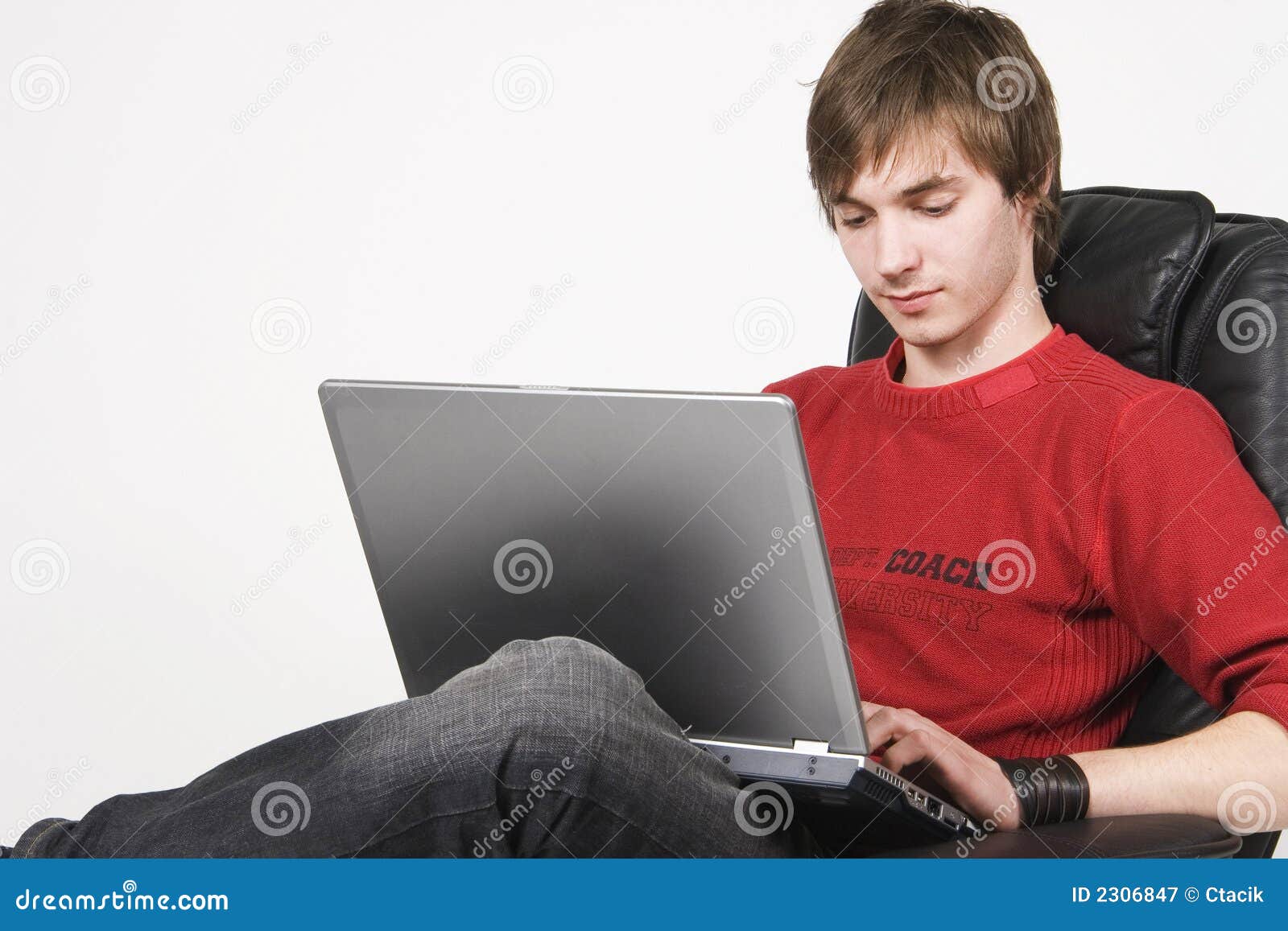Young Man Working at Computer Stock Image - Image of preparring, online ...