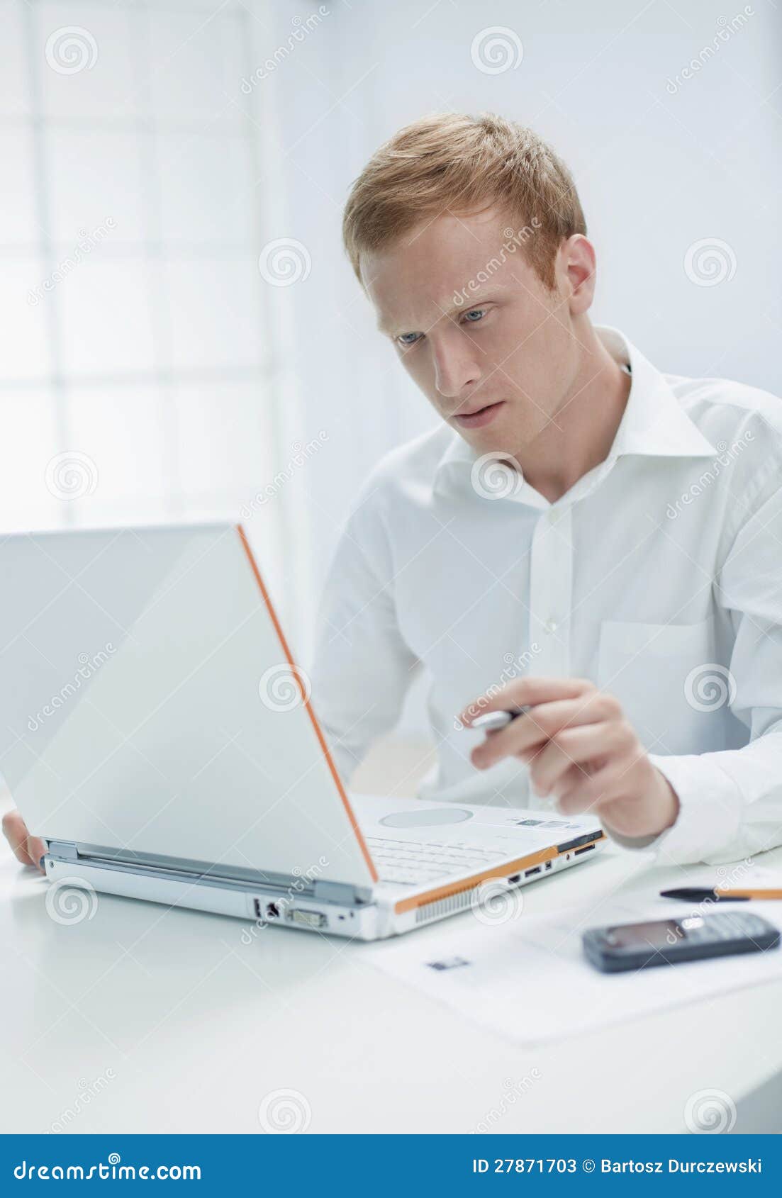 Young Man is Working on the Computer. Stock Image - Image of adult ...