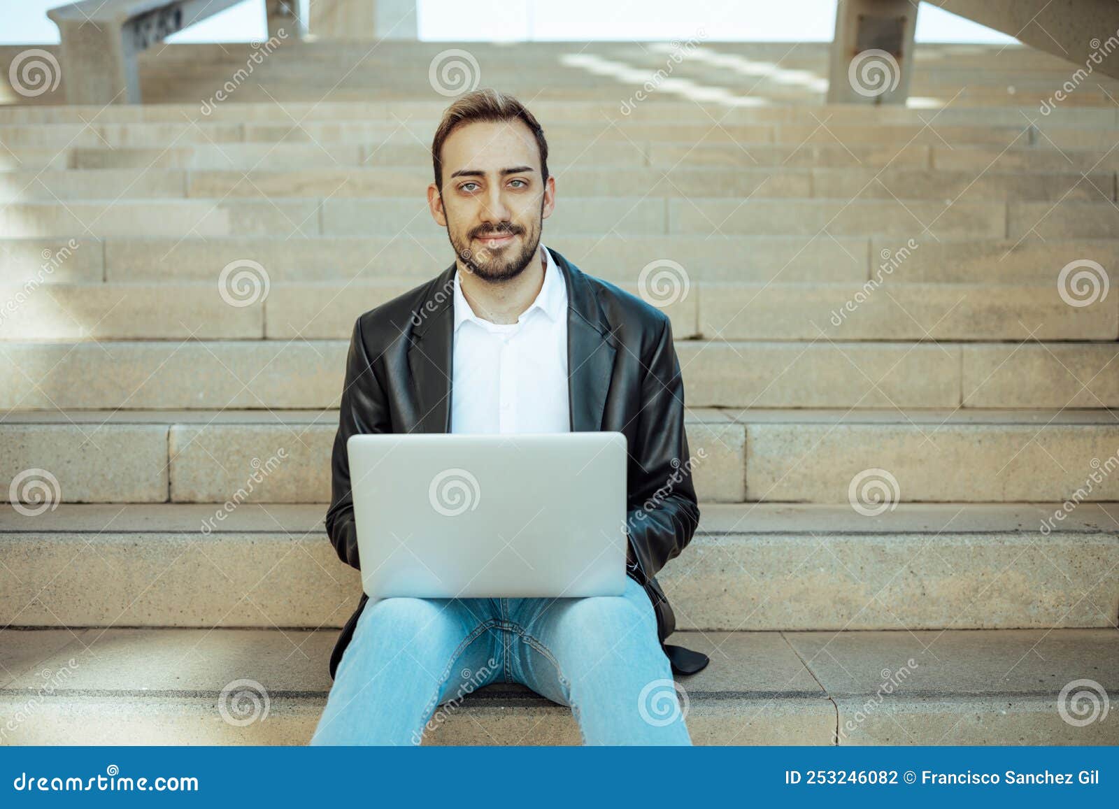 Young Man Working with Computer and Looking at the Camera Stock Photo ...