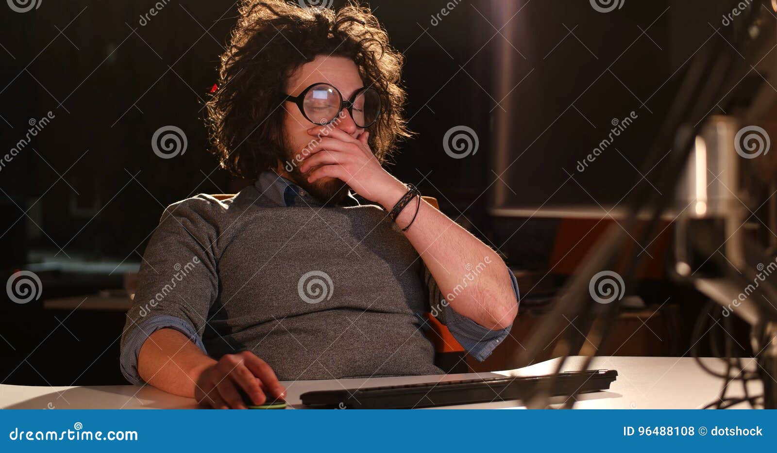 Man Working on Computer in Dark Office Stock Photo - Image of design ...