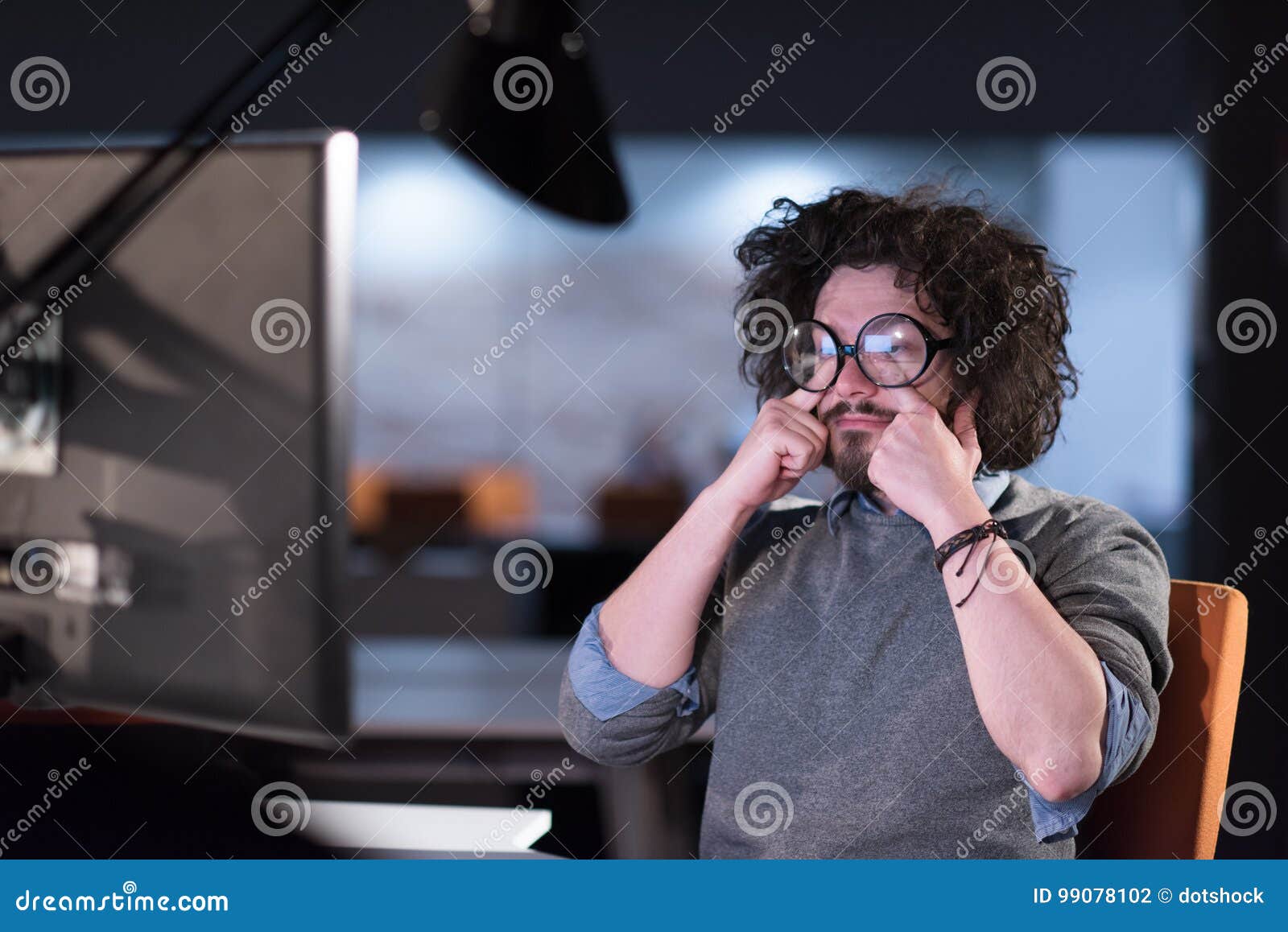 Man Working on Computer in Dark Startup Office Stock Photo - Image of ...
