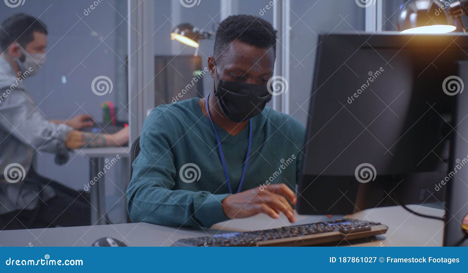Young Man Working in Data Center Stock Image - Image of typing, indoors ...