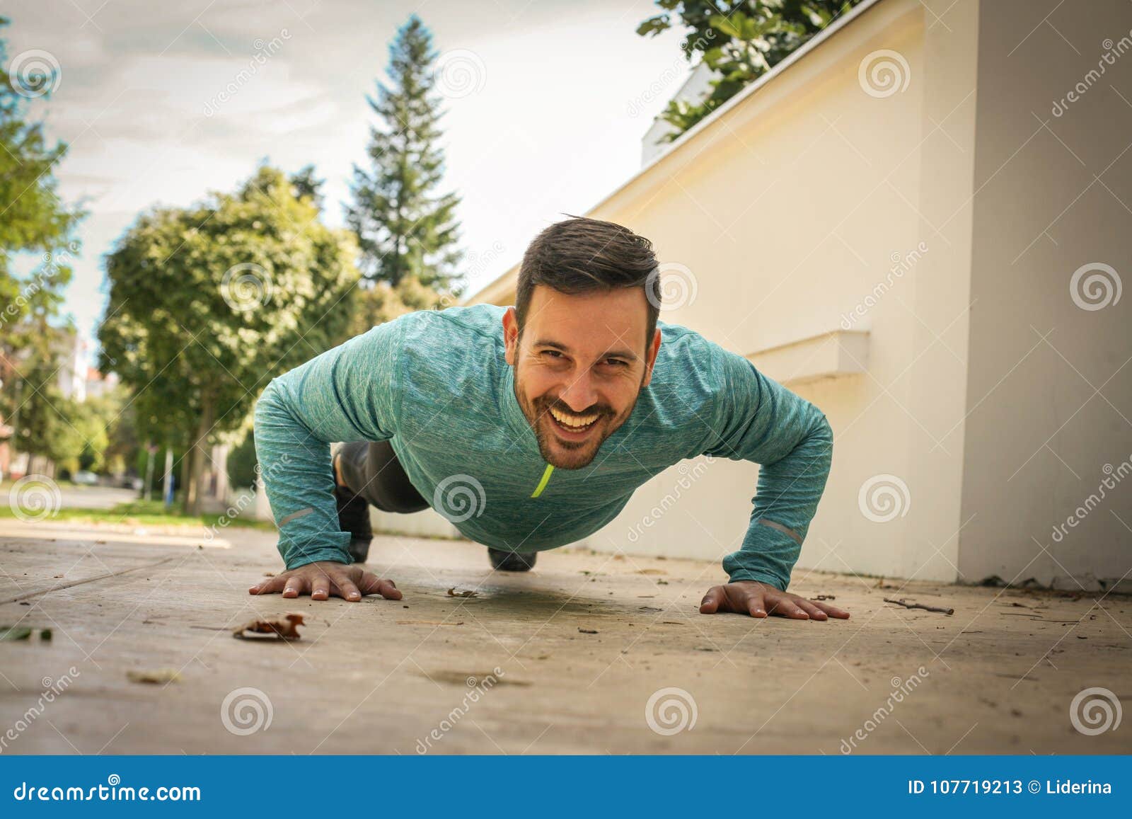 Young Man Working Exercise on Sidewalk. Stock Image - Image of healthy ...