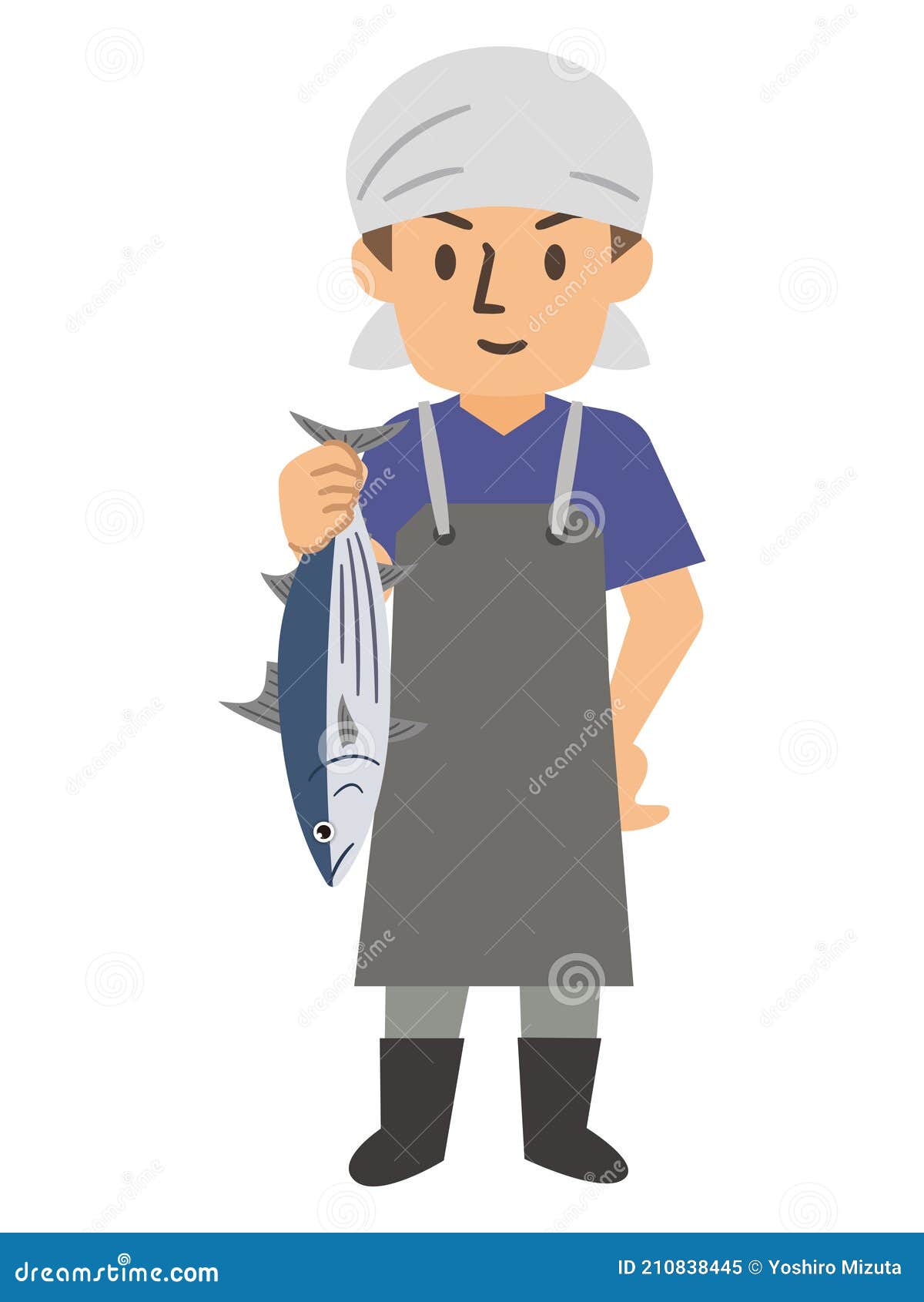 Young Man Working in a Fishmonger Stock Vector - Illustration of person ...