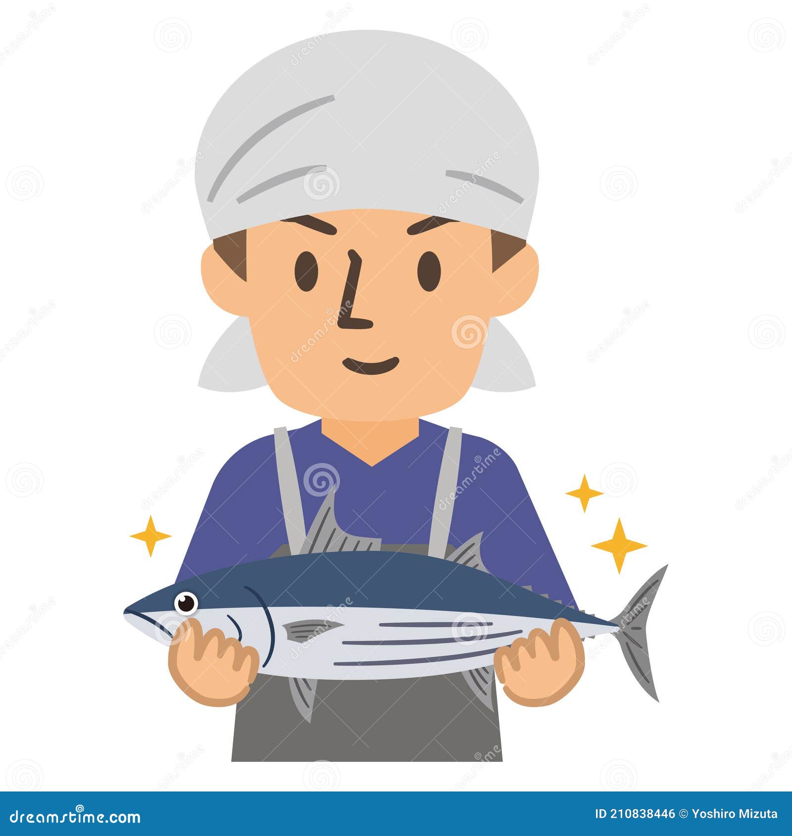 Young Man Working in a Fishmonger Stock Vector - Illustration of ...