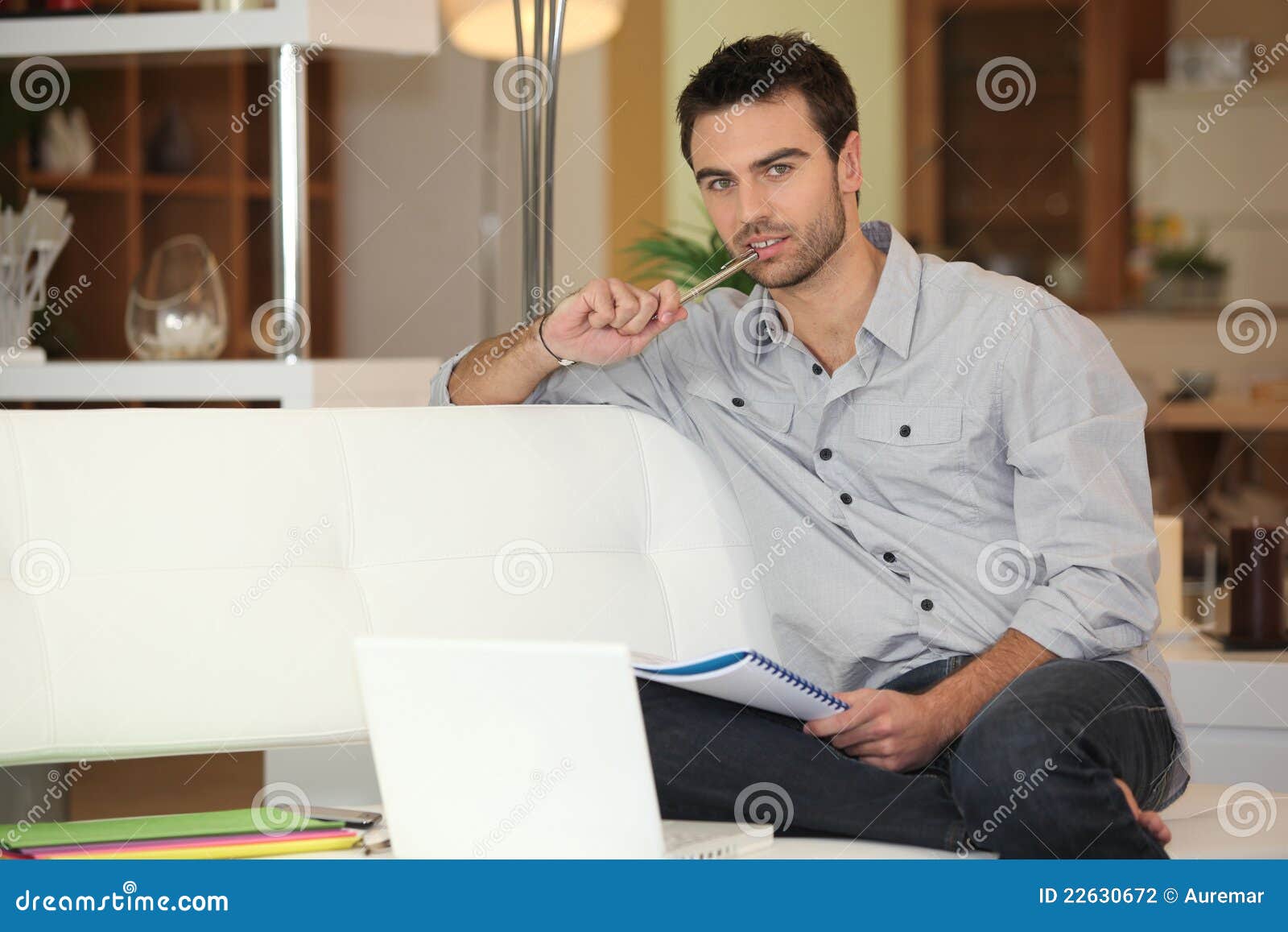 Young Man Working on His Laptop Stock Photo - Image of dark, house ...