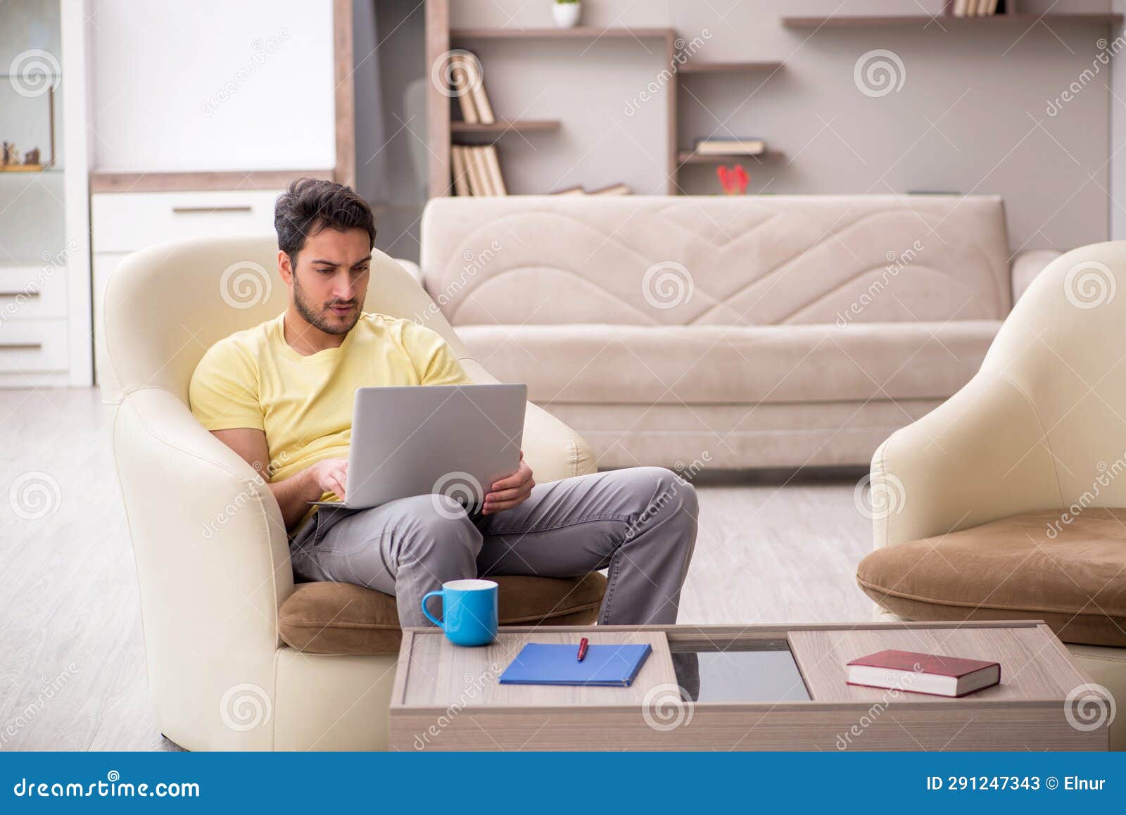 Young Man Working from Home during Pandemic Stock Image - Image of ...