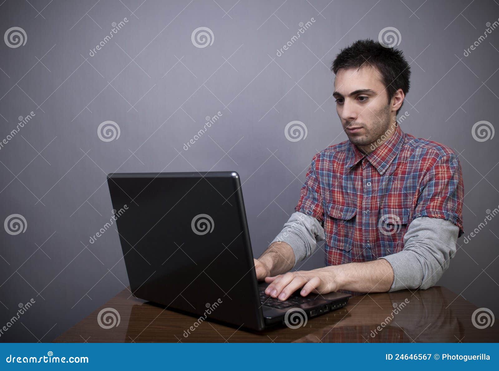 Young Man Working on Laptop Stock Image - Image of working, people ...