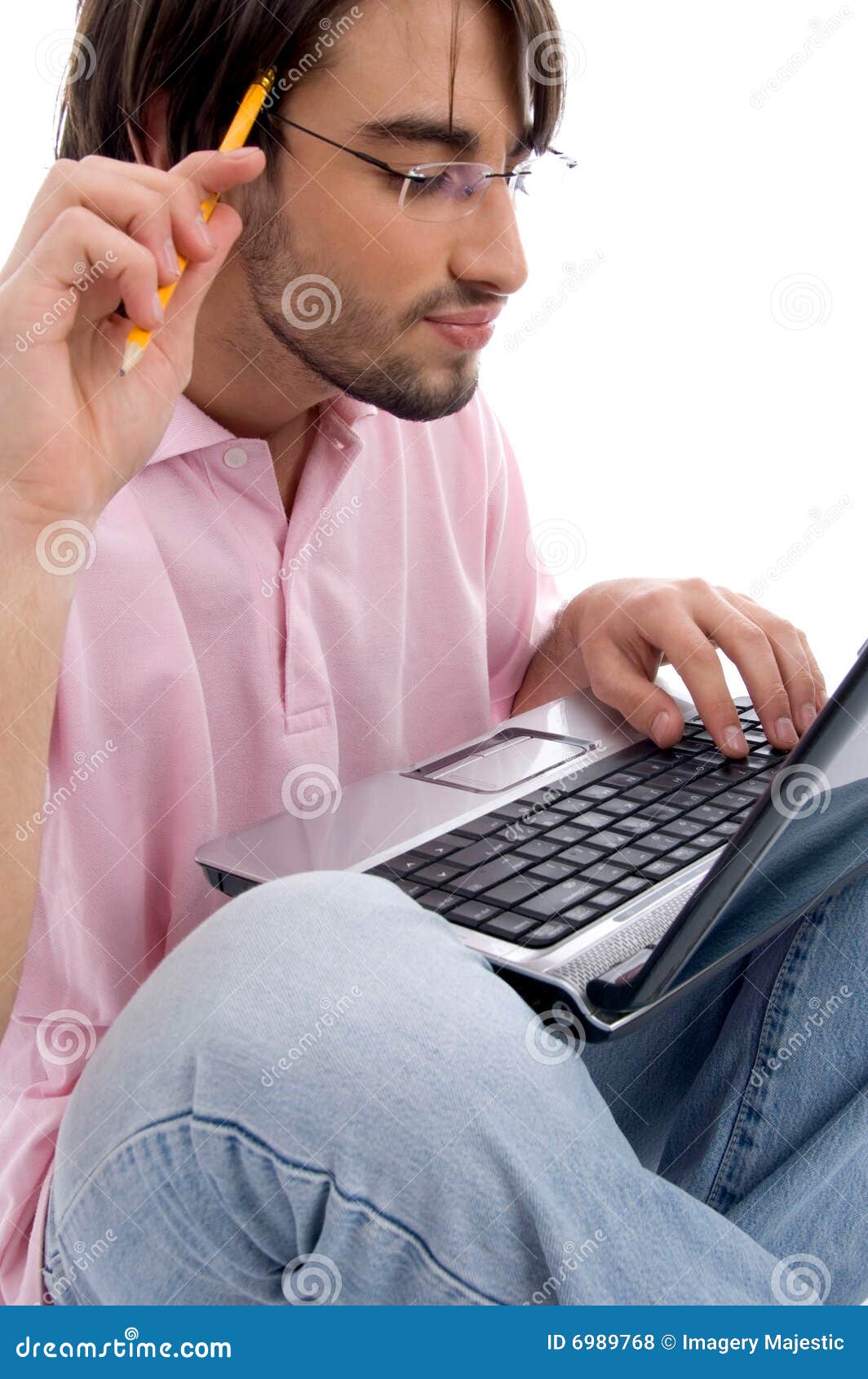 Young Man Working on Laptop Stock Photo - Image of studio, fashion: 6989768