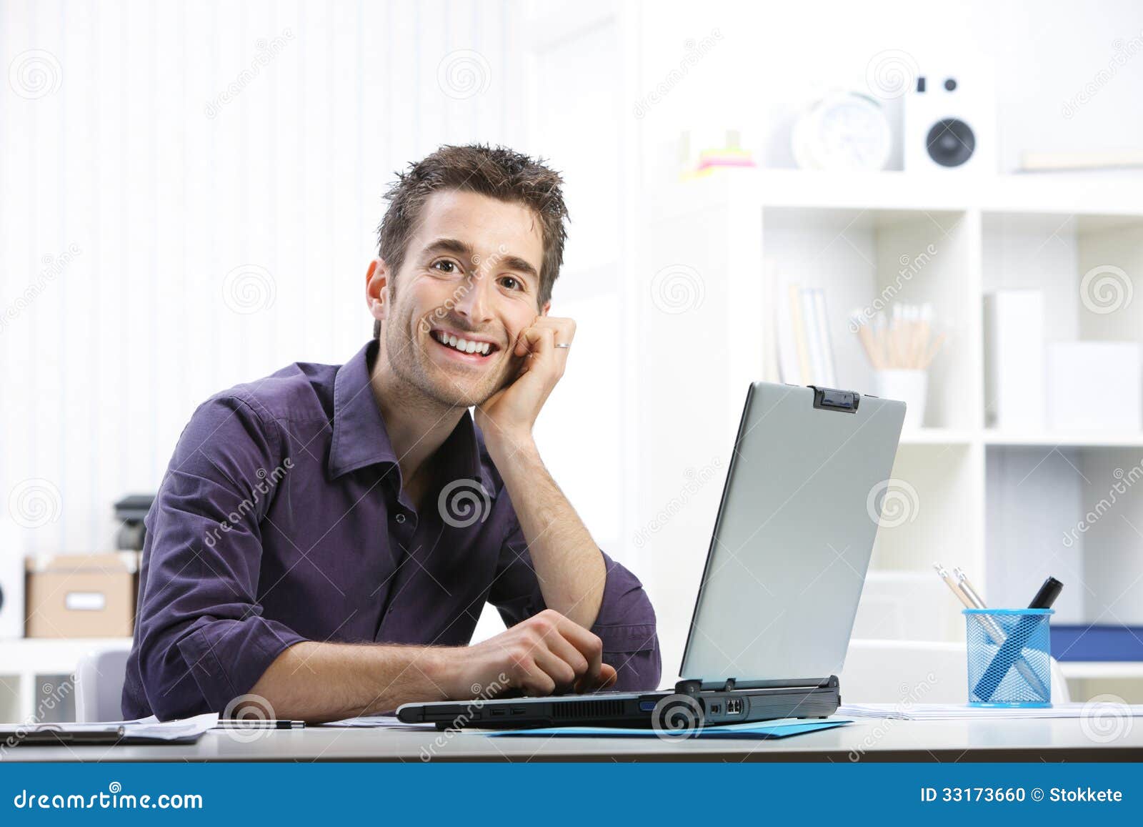 Young Man Working on Laptop Stock Photo - Image of people, surfing ...