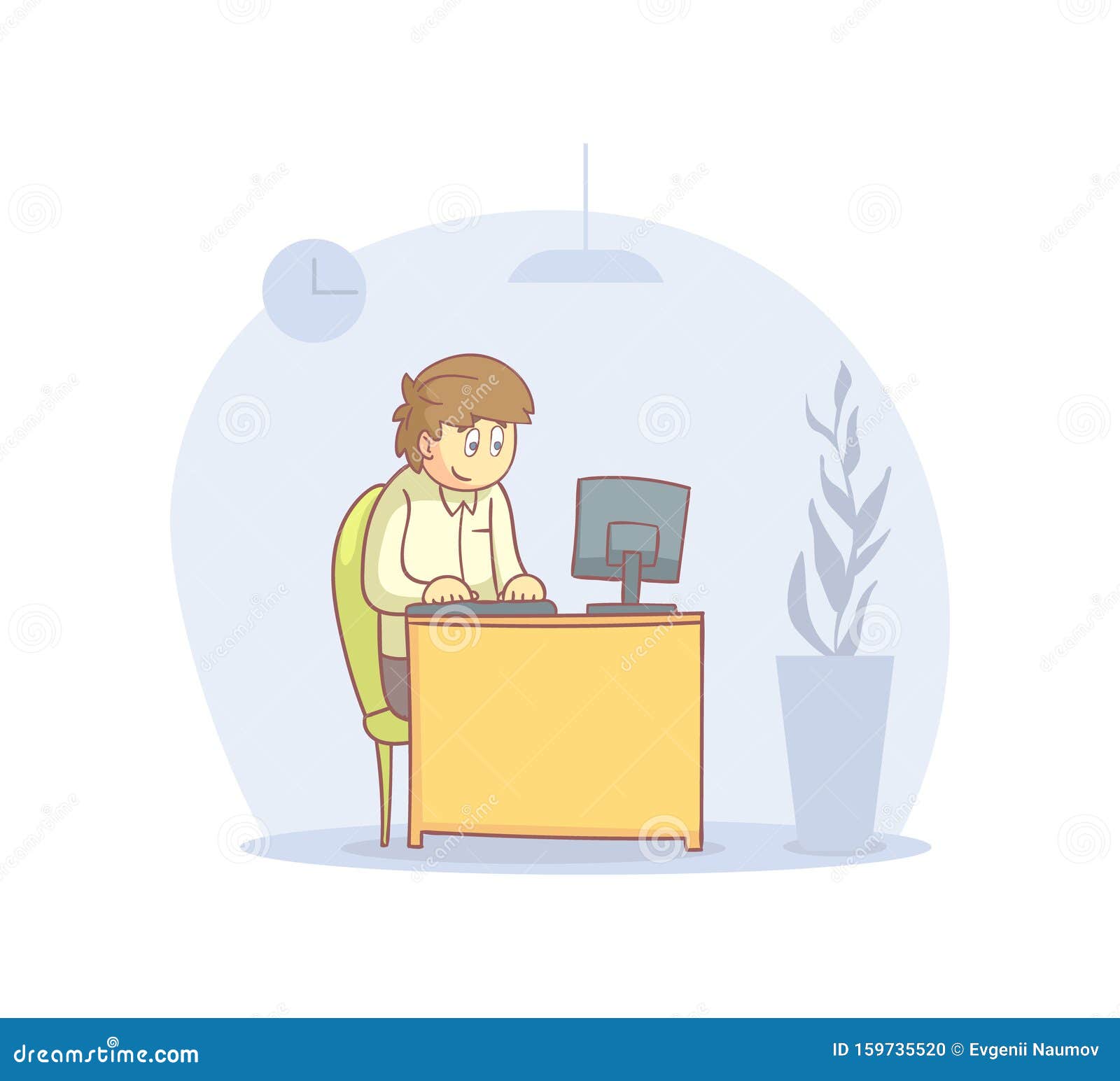 Young Man Working with Laptop Computer Cartoon Vector Illustration ...