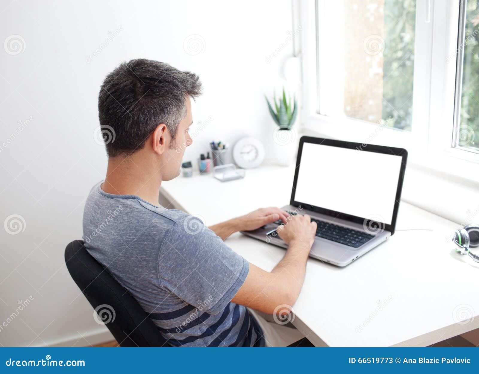 Young Man Working on Laptop Stock Image - Image of project, shoulder ...