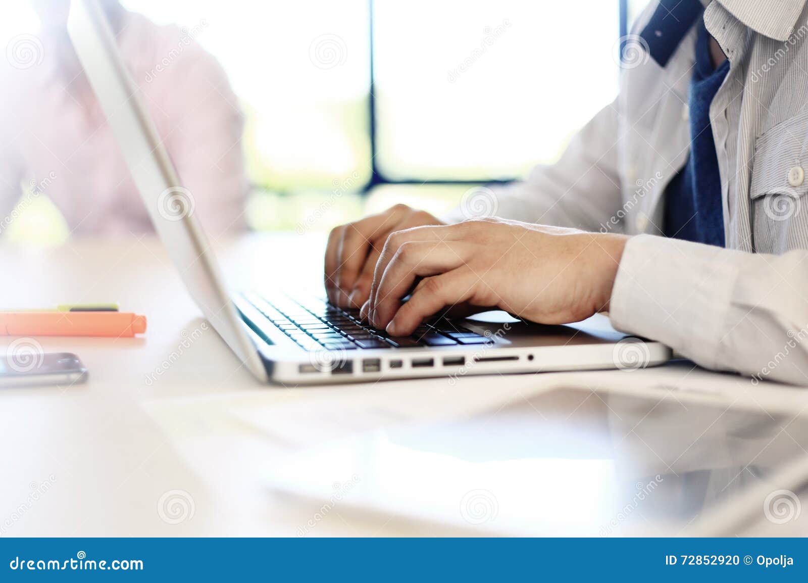 Young Man Working with Laptop, Man Hands on Notebook Computer, Business ...