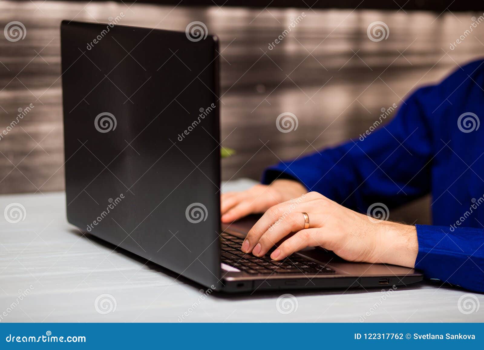 Young Man Working with Laptop, Man`s Hands on Notebook Computer Stock ...