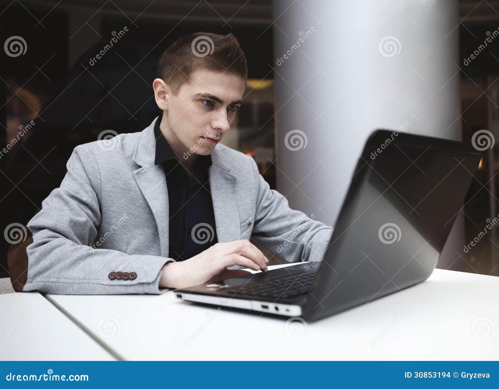 Young Man Working with Laptop Stock Photo - Image of young, manager ...