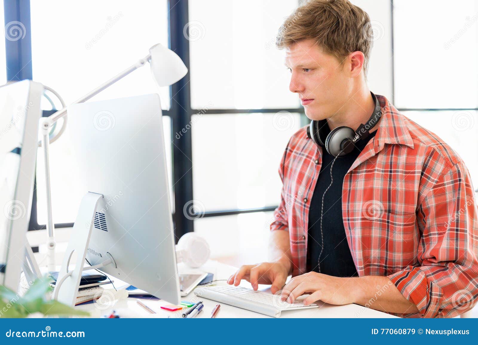 Young Man Working in Office Stock Image - Image of professional ...