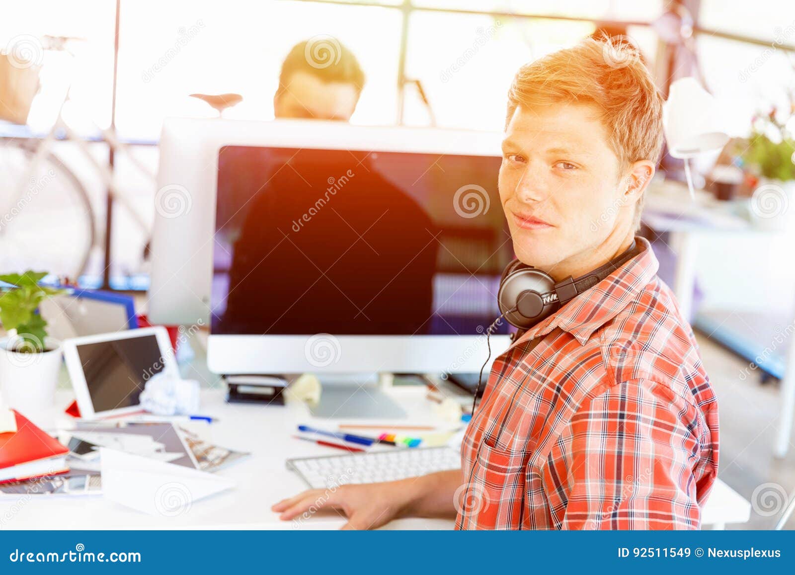 Young Man Working in Office Stock Image - Image of businessman, male ...