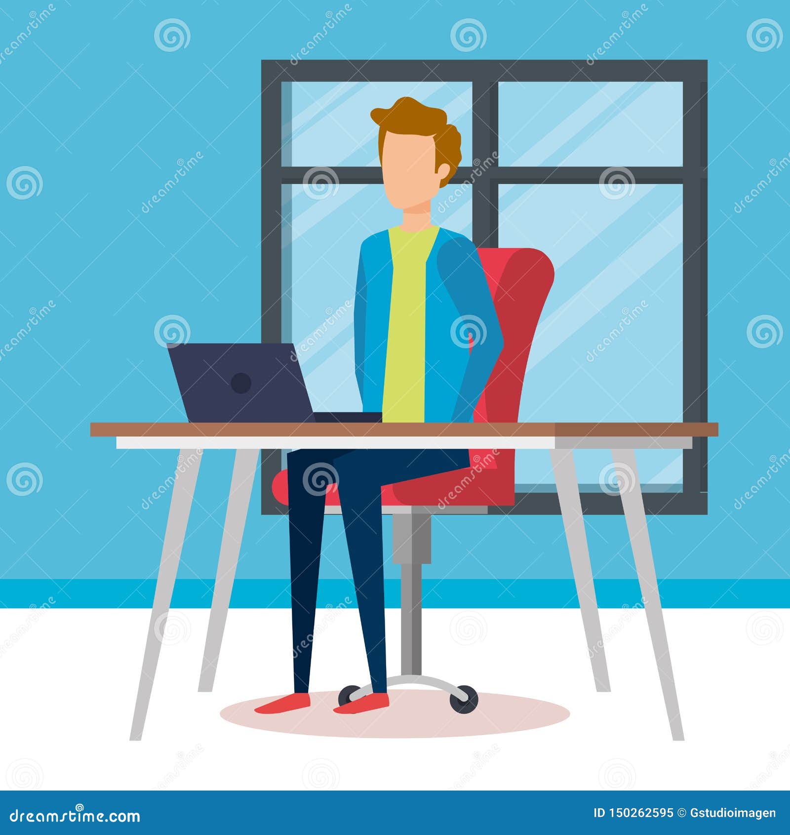 Young Man Working in the Office Vector Illustration Stock Illustration ...