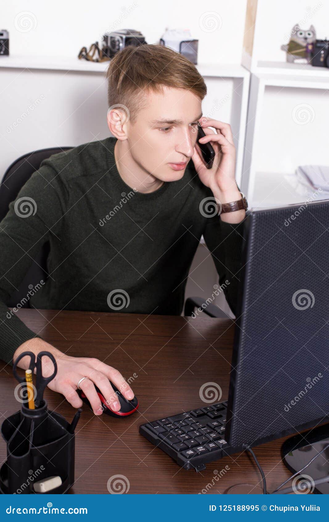 Young Man Working in the Office Stock Image - Image of look, handsome ...