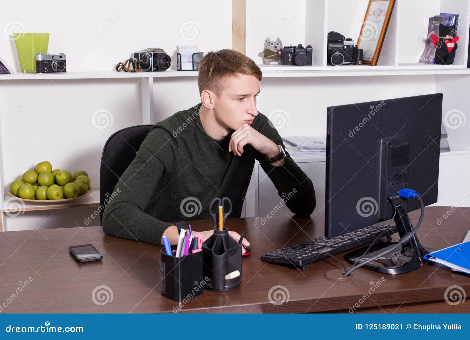 Young Man Working in the Office Stock Image - Image of handsome, laptop ...