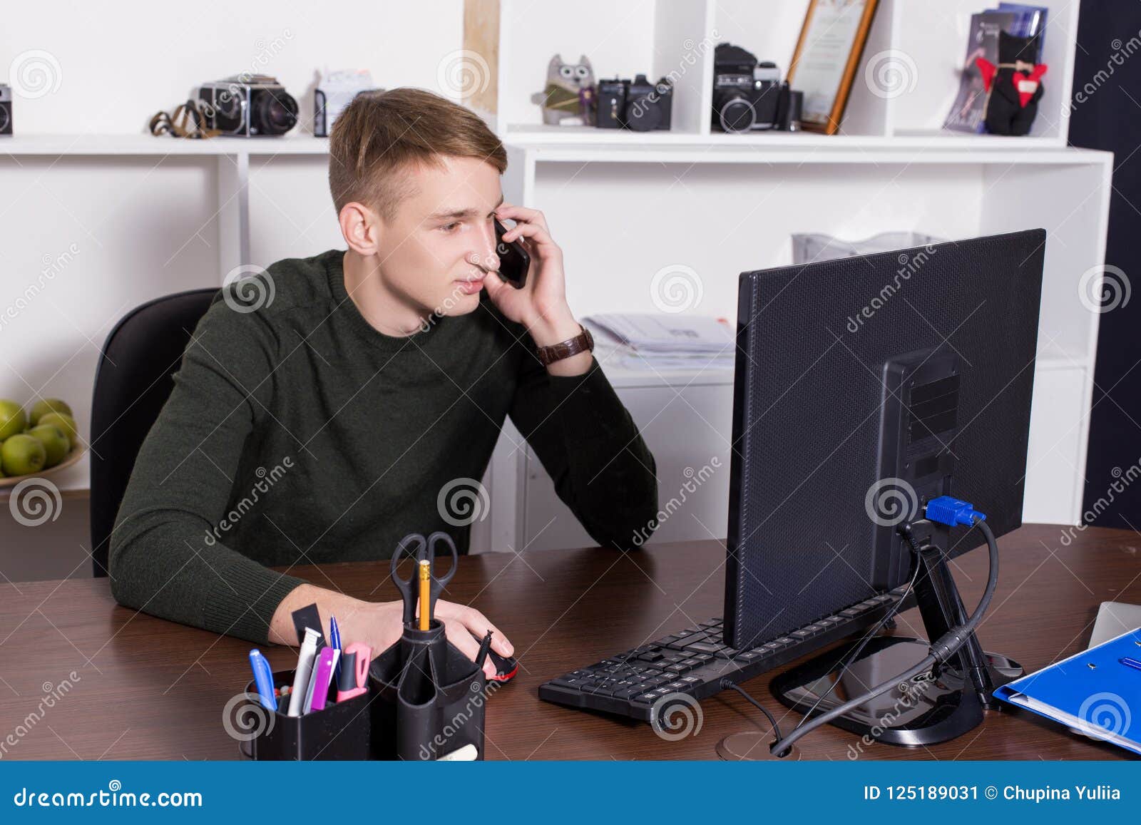 Young Man Working in the Office Stock Image - Image of office, male ...