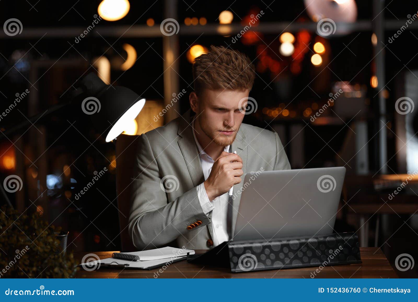 Young Man Working in Office Stock Photo - Image of business, lamp ...