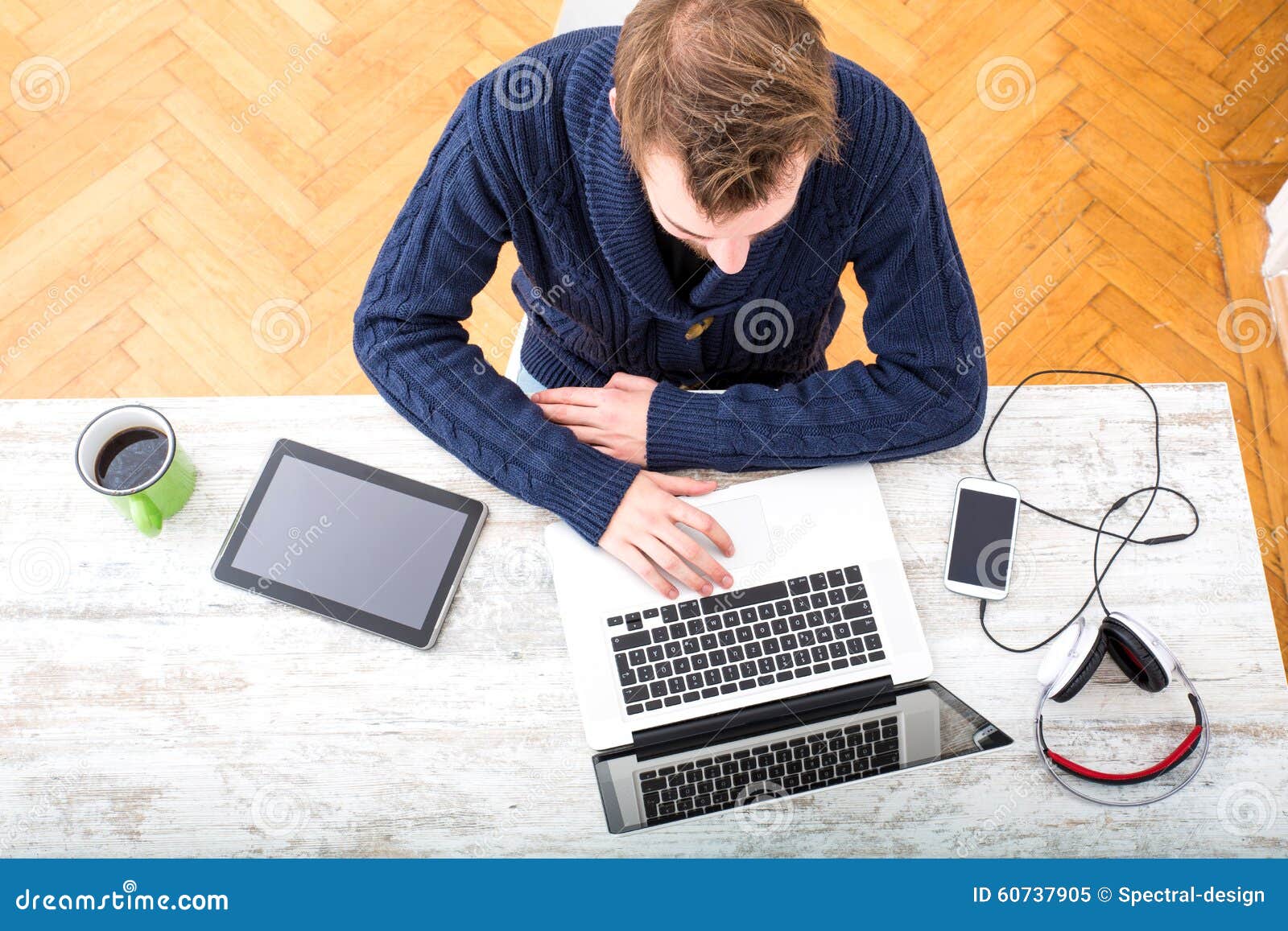 A Young Man Working Online in the Home Office Stock Image - Image of ...