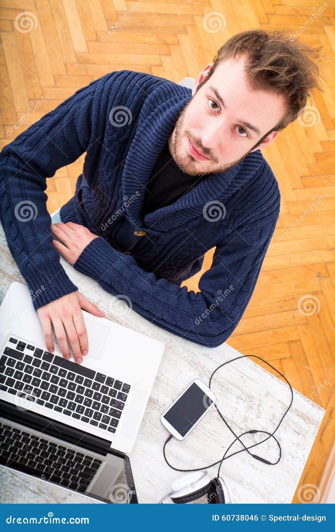 A Young Man Working Online in the Home Office Stock Photo - Image of ...